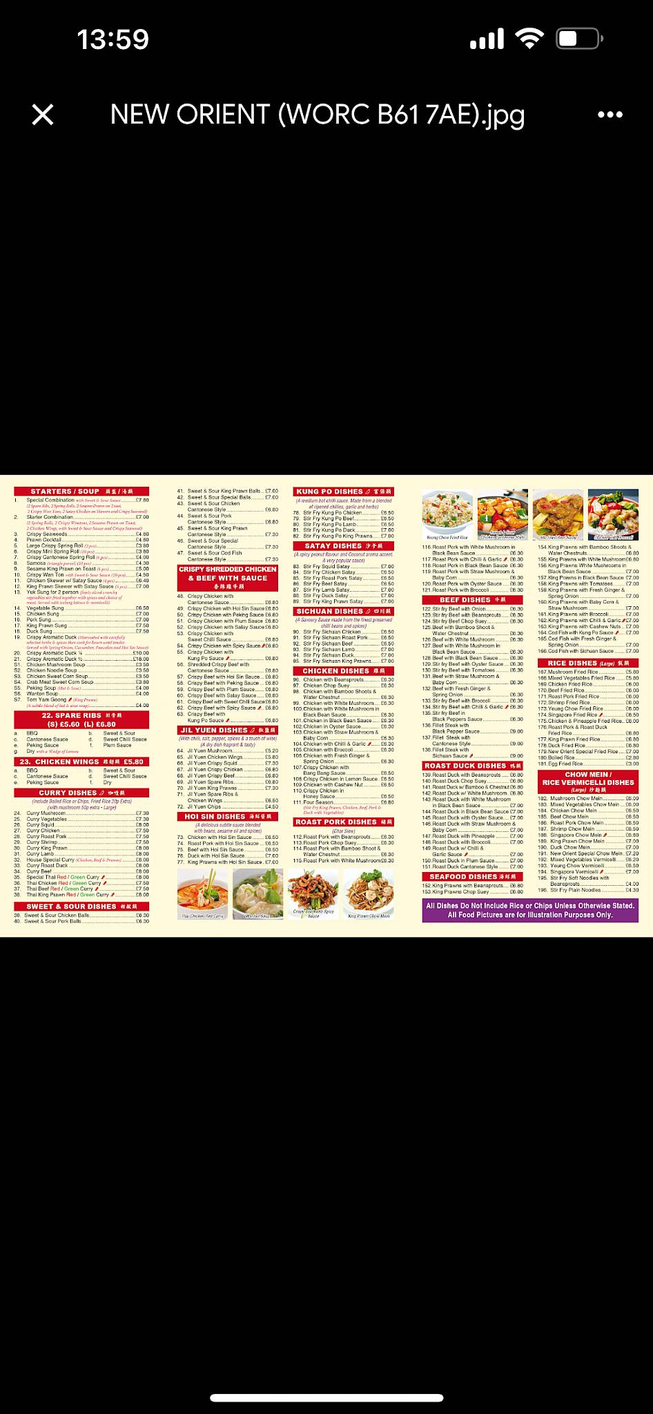 Menu at The New Orient fast food, Bromsgrove
