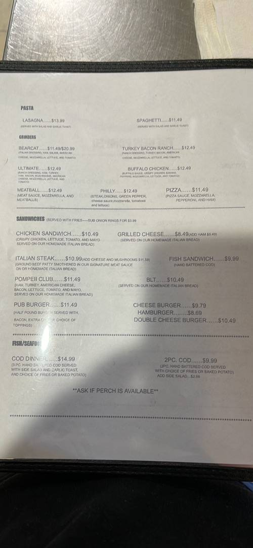 Menu at The New Pompeii pizzeria, Saginaw