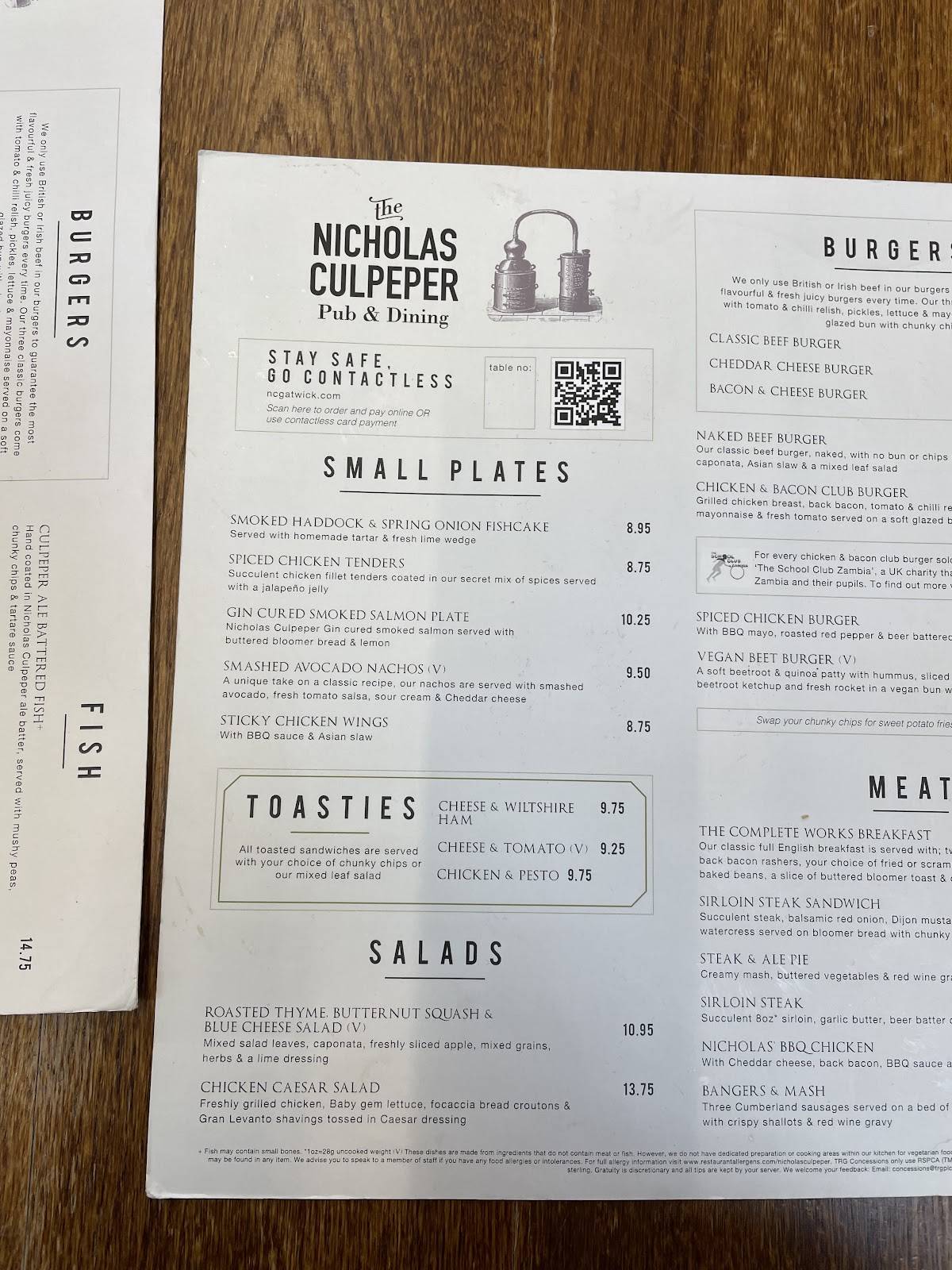 Menu at The Nicholas Culpeper pub & bar, Horley, London Gatwick Airport ...
