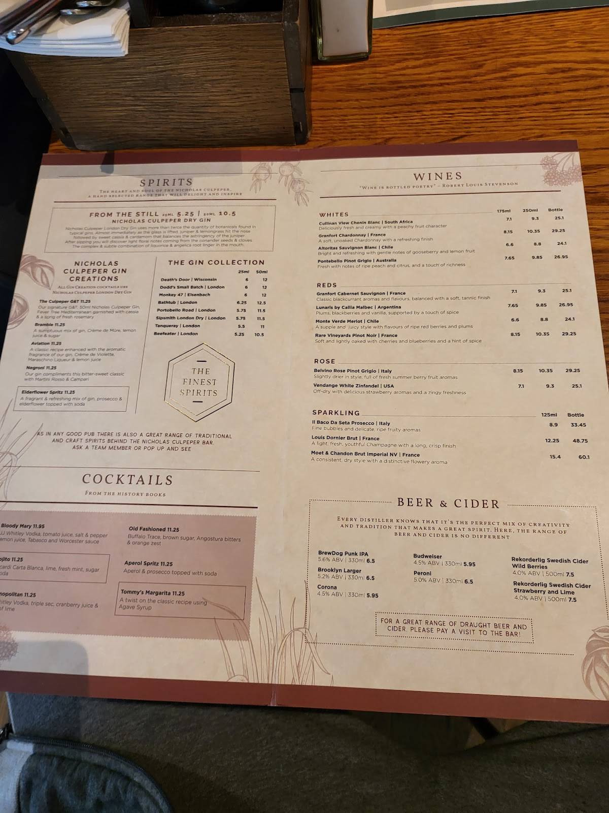 Menu at The Nicholas Culpeper pub & bar, Horley, London Gatwick Airport ...