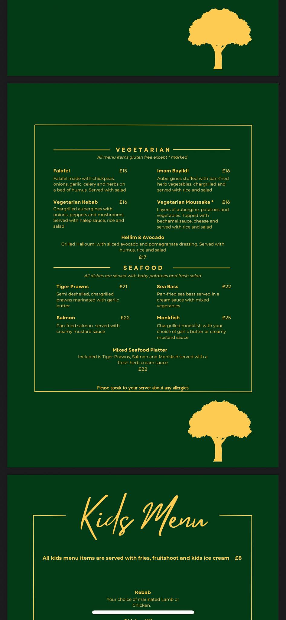 Menu at The Oak Tree Inn - Meze & Grill pub & bar, Middleton Saint ...