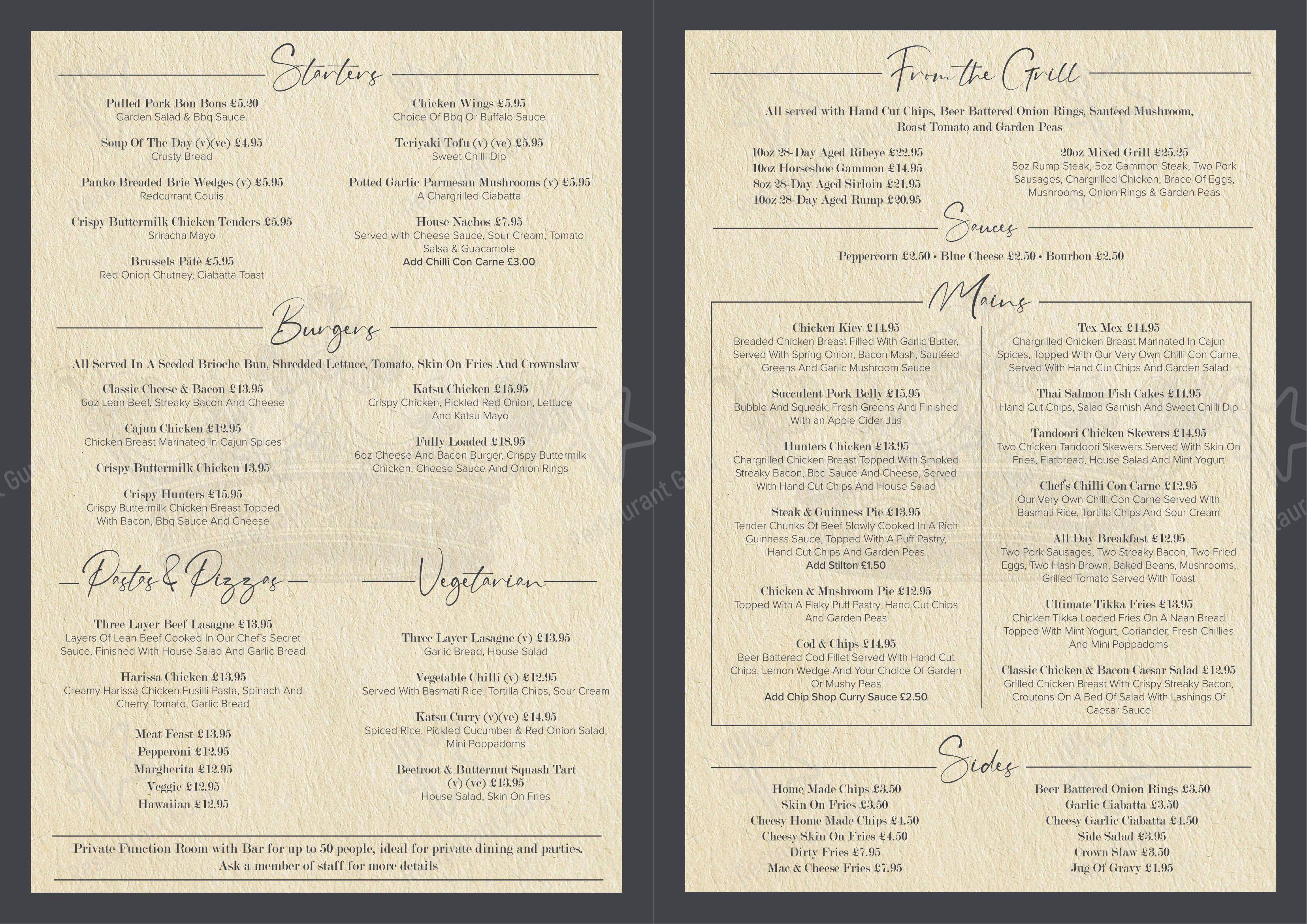 Menu at The Old Crown pub & bar, Coventry, 466 Aldermans Green Rd