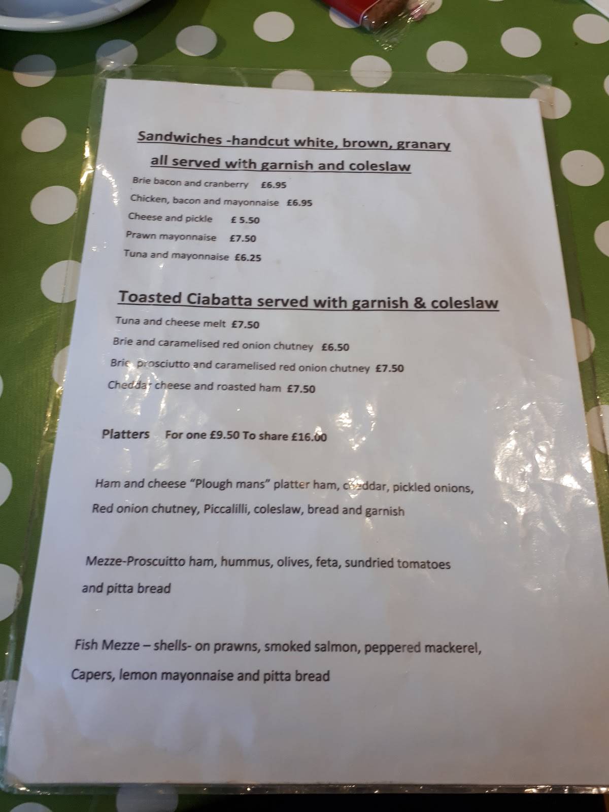 Menu at The Old Grain Store cafe, Rye