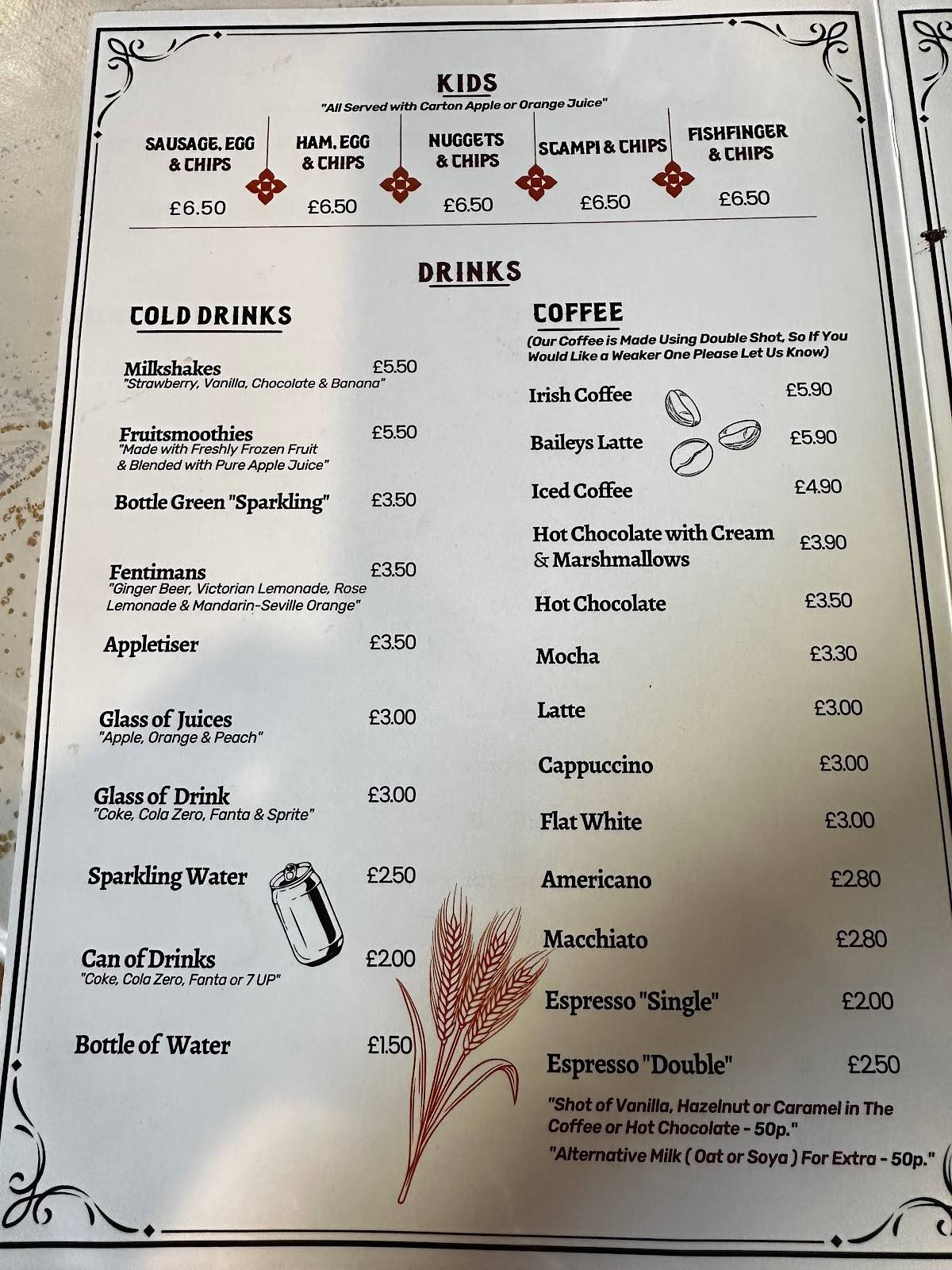 Menu at The Old Grain Store cafe, Rye