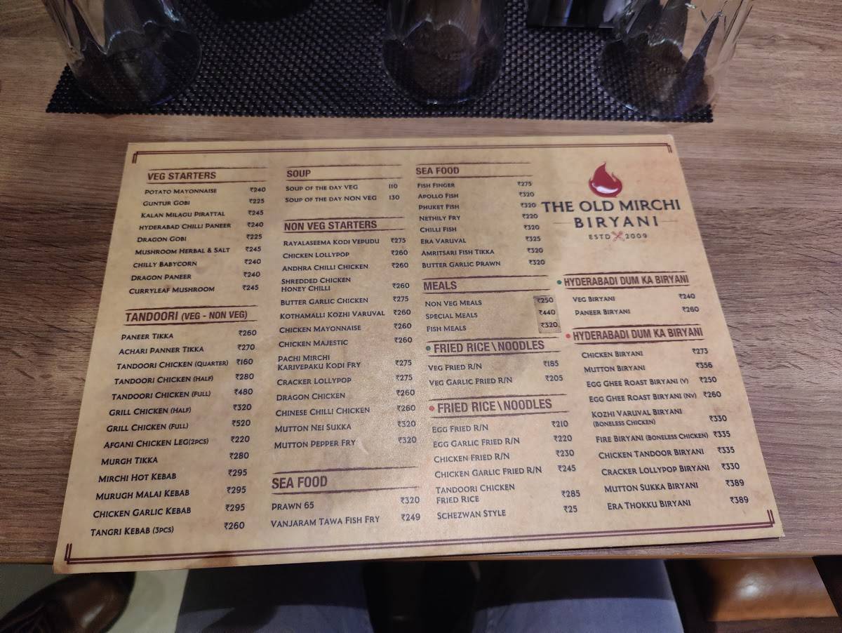 Menu at The Old Mirchi Biryani, Chennai, Velachery Bypass Rd