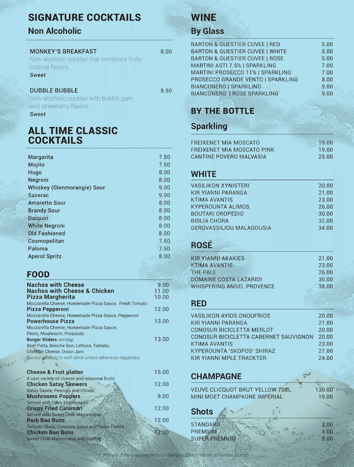 Menu at The Old Powerhouse Chill Bar, Nicosia