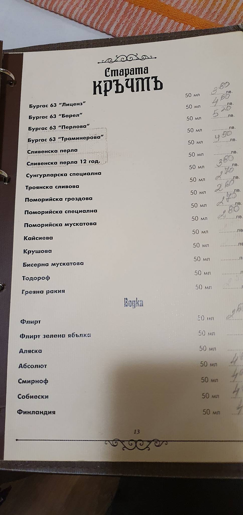 Menu at The Old Pub, Burgas