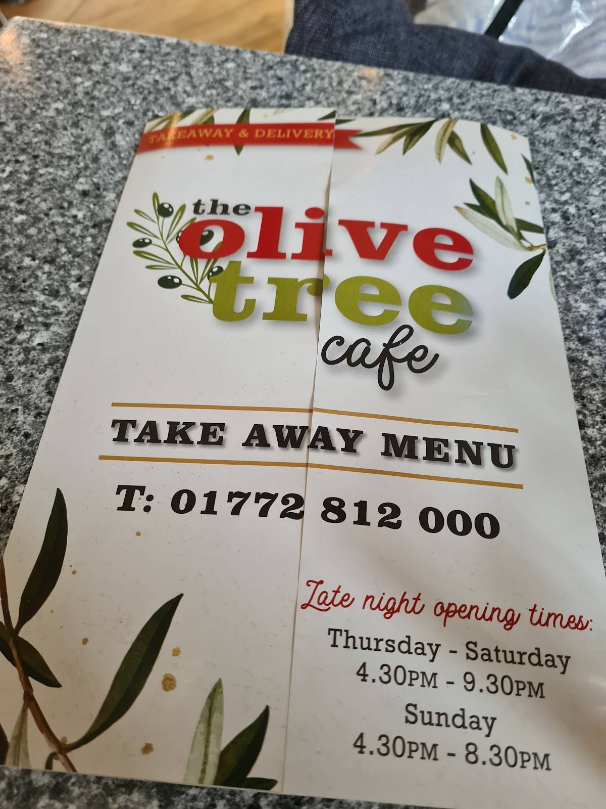 Menu at The Olive Tree Cafe, Tarleton