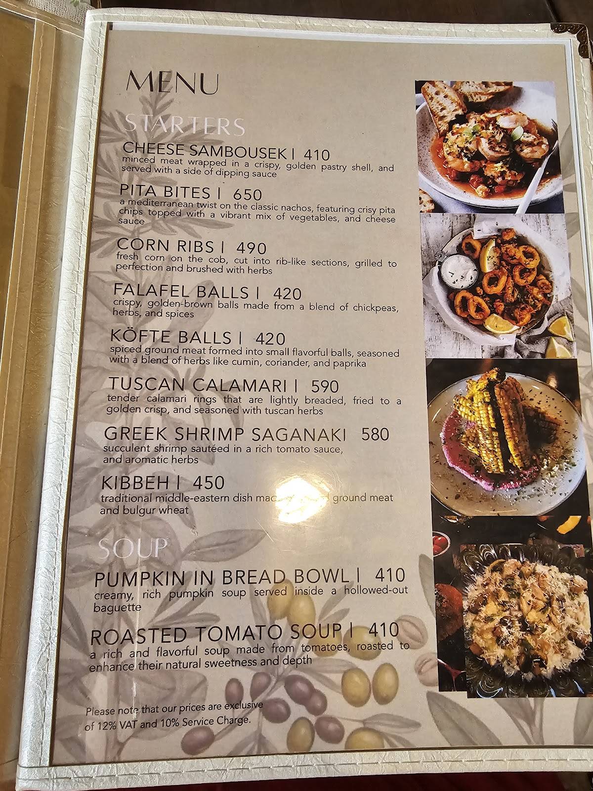 Menu at The Olive Tree Molito restaurant, Muntinlupa