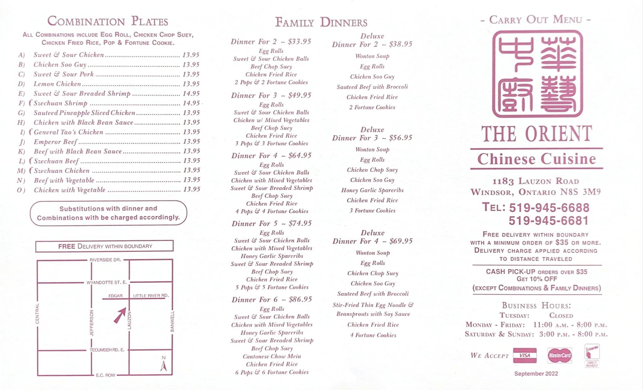 Menu at The Orient Chinese Cuisine restaurant, Windsor