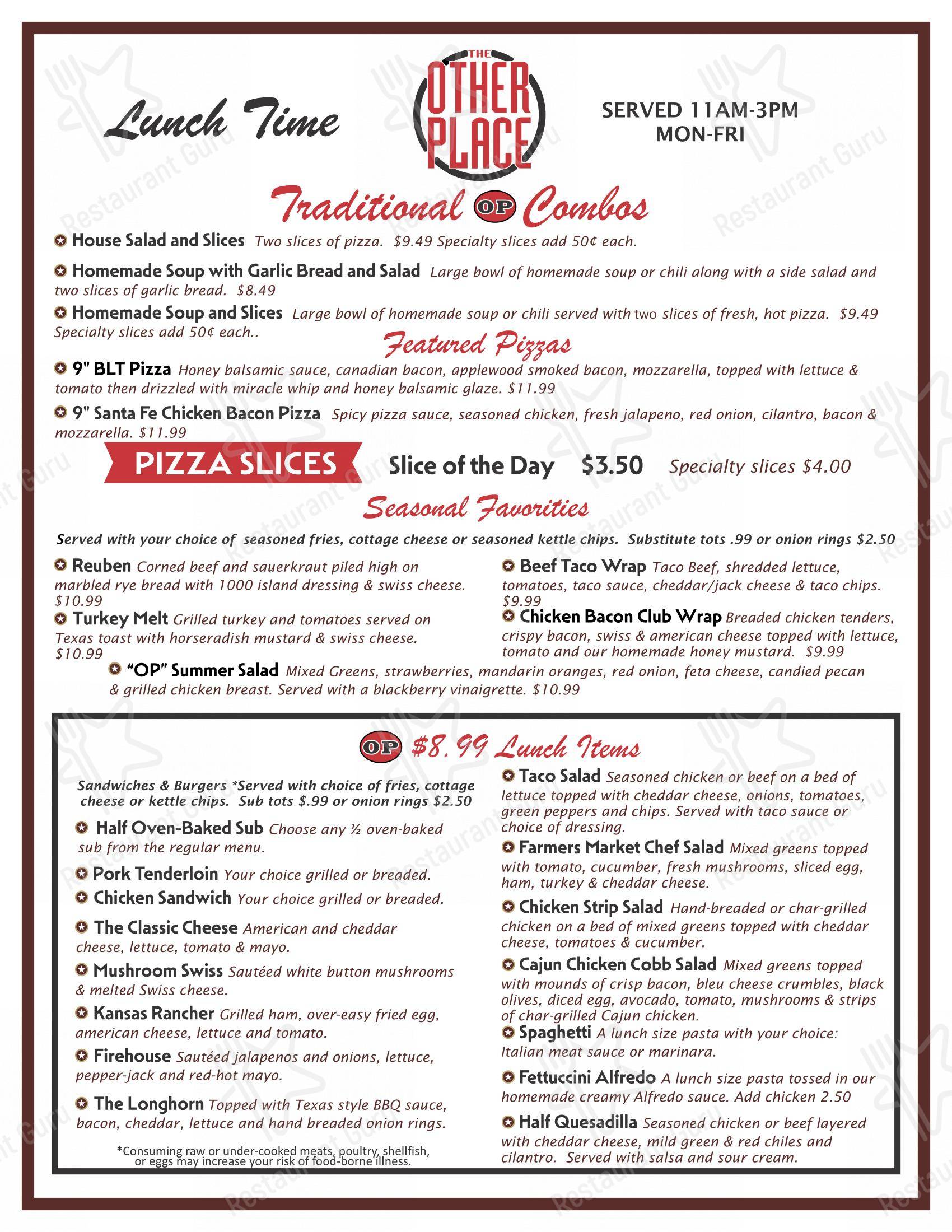 Menu at The Other Place Overland Park pub & bar, Overland Park