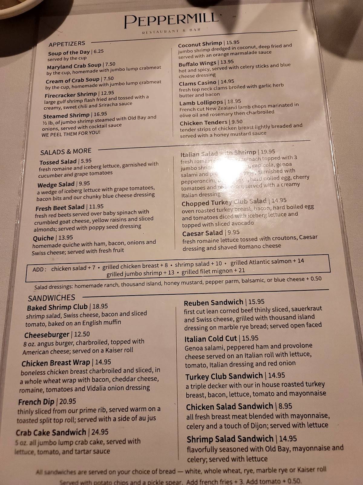 Menu at The Peppermill pub & bar, Lutherville-Timonium