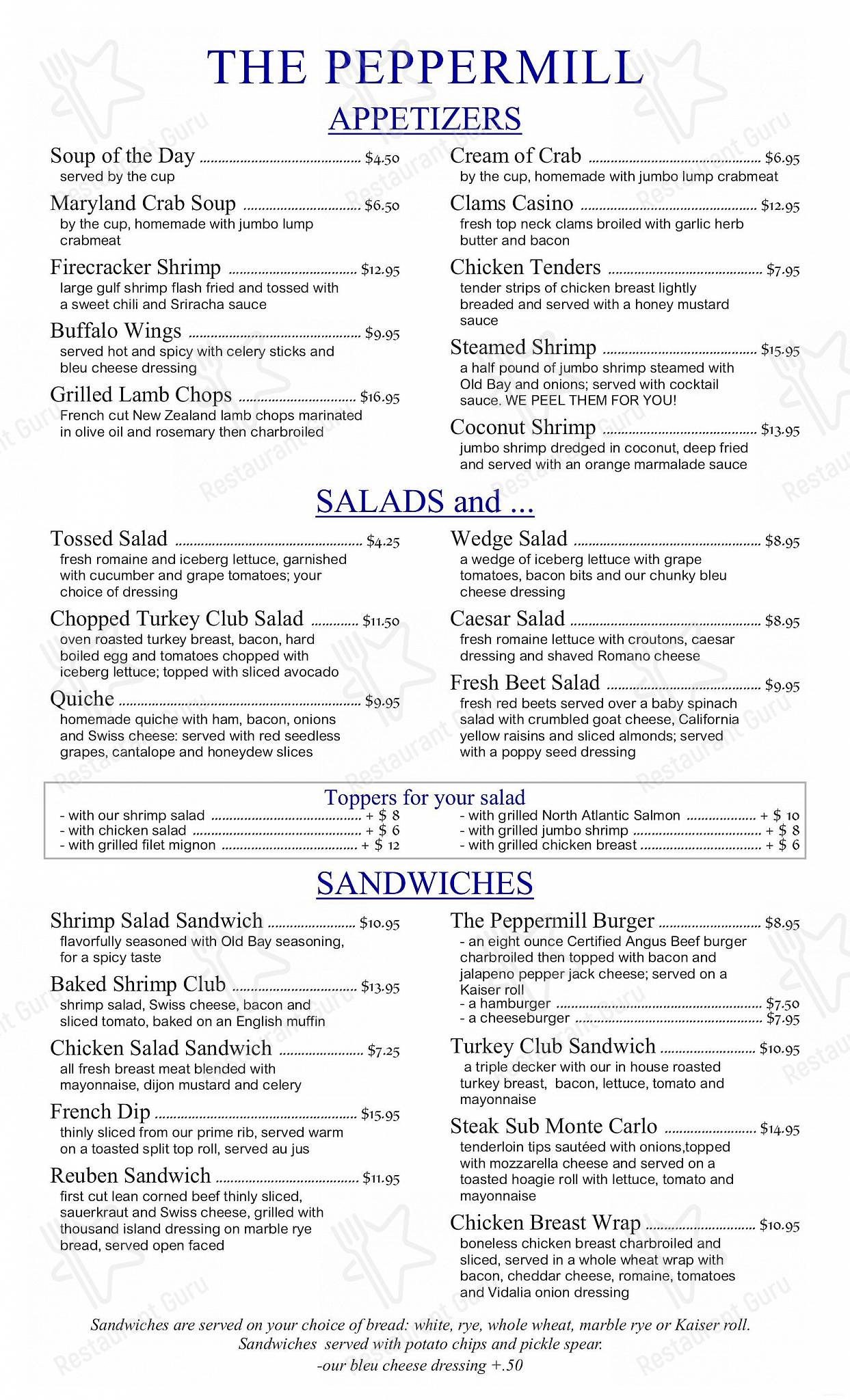 Menu at The Peppermill pub & bar, Lutherville-Timonium
