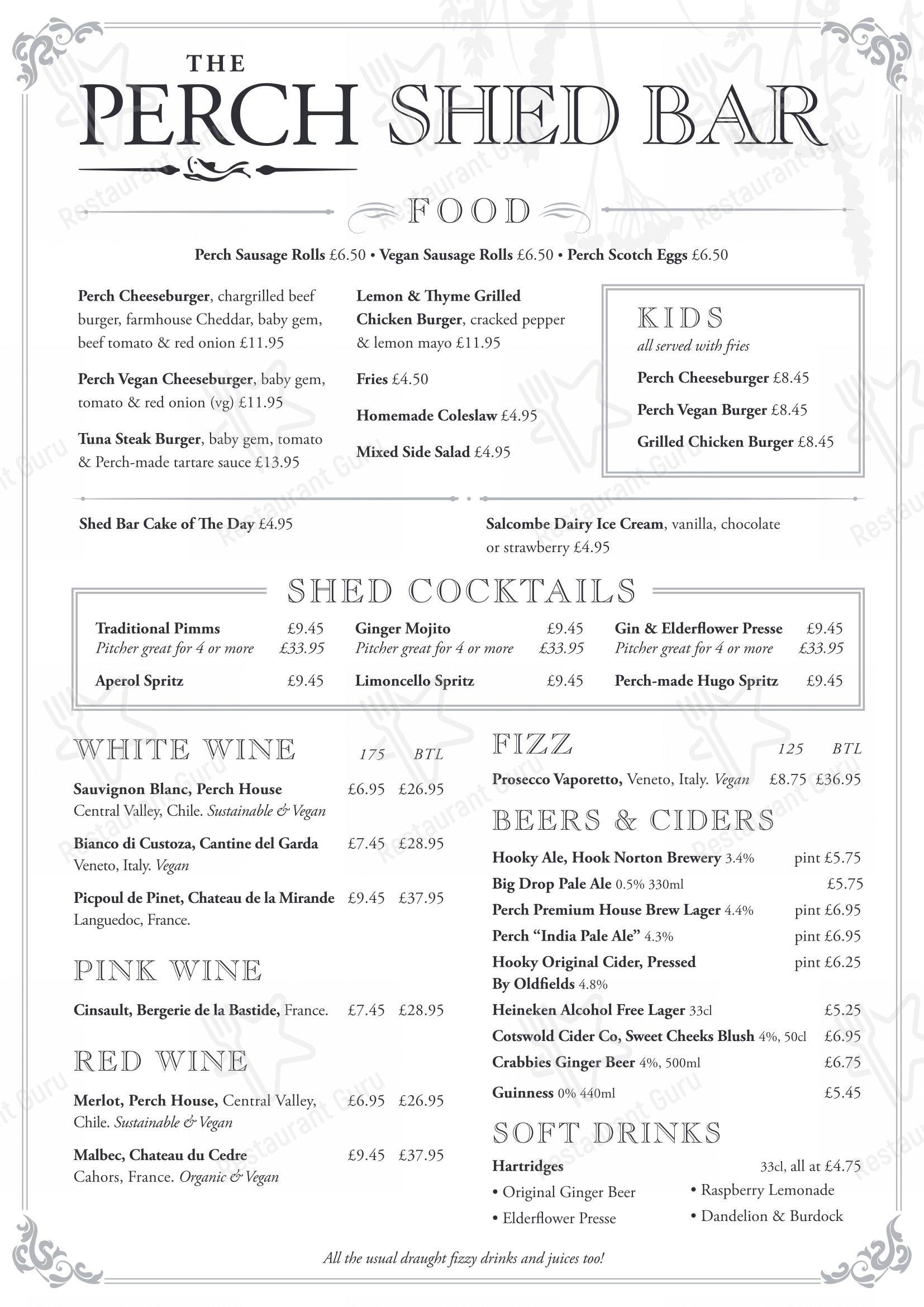 Menu at The Perch pub & bar, Oxford, Binsey Ln