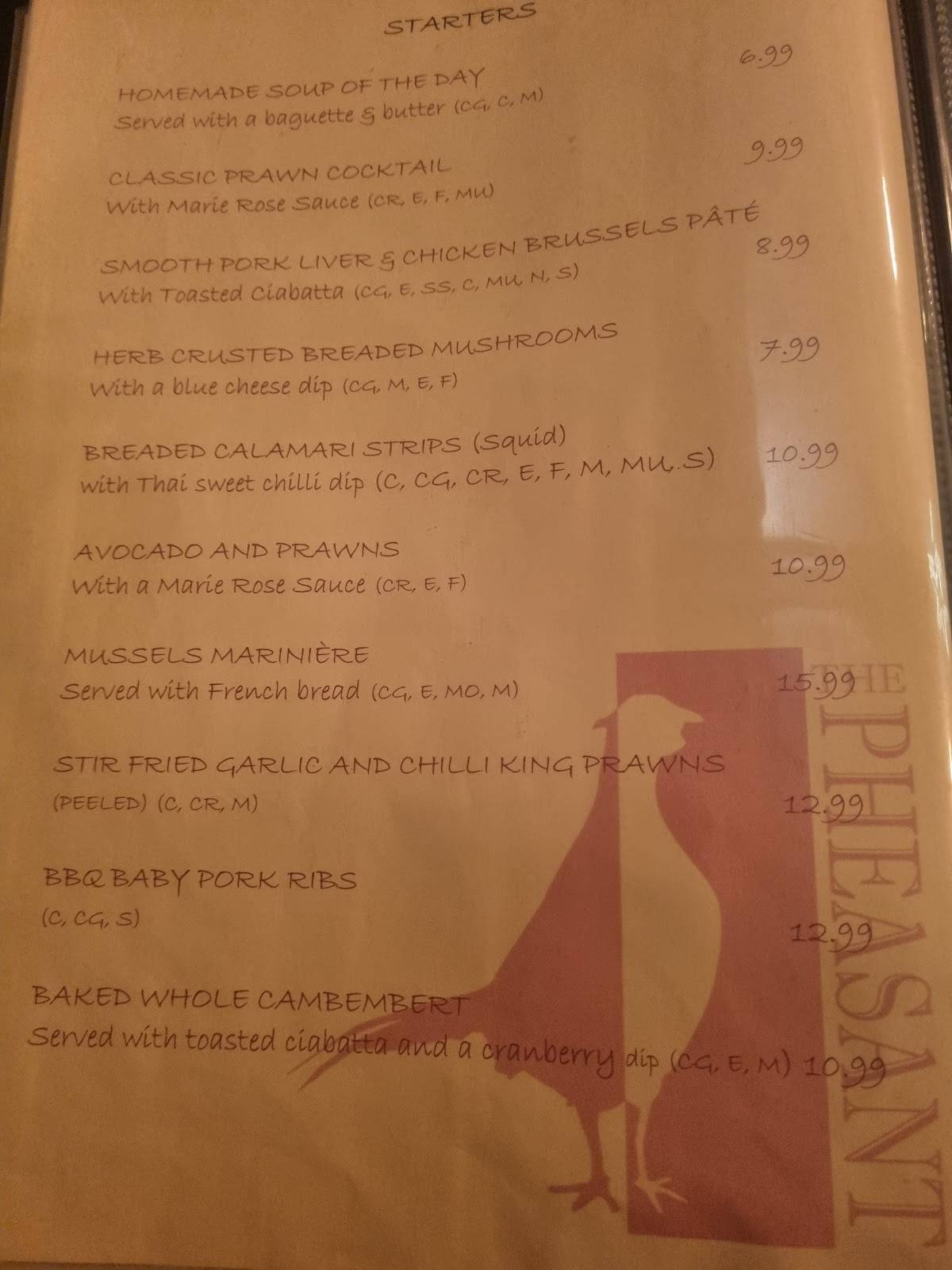 Menu at The Pheasant Inn & Restaurant Heathrow (over 18s only), Hayes ...