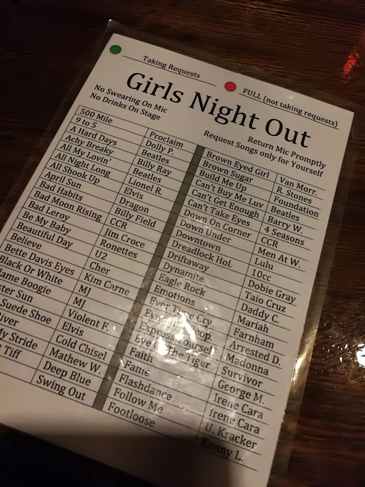 Menu at The Pickled Possum restaurant, Neutral Bay