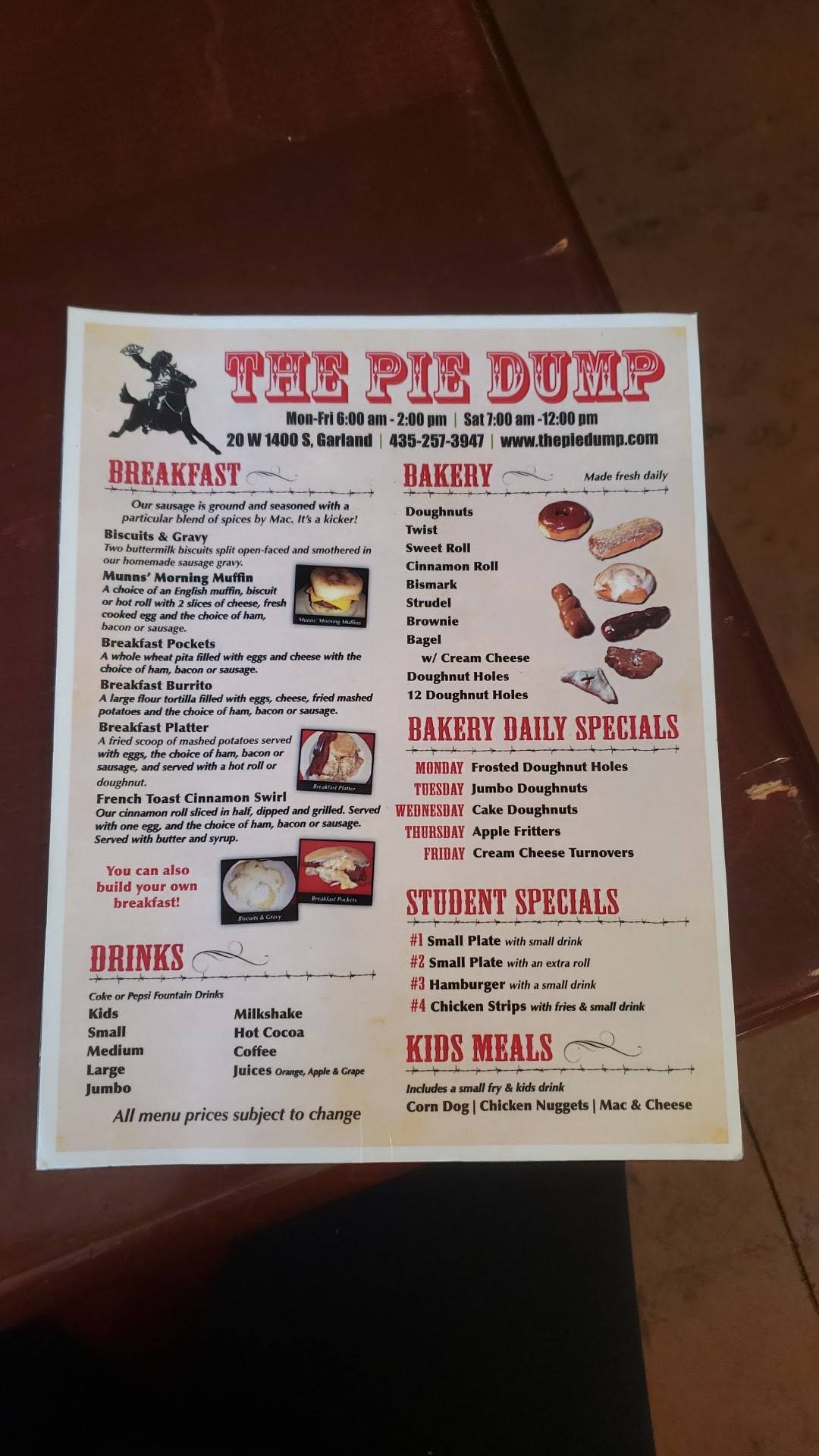 Menu at The Pie Dump & TL Catering restaurant, Garland, 20 1400 S