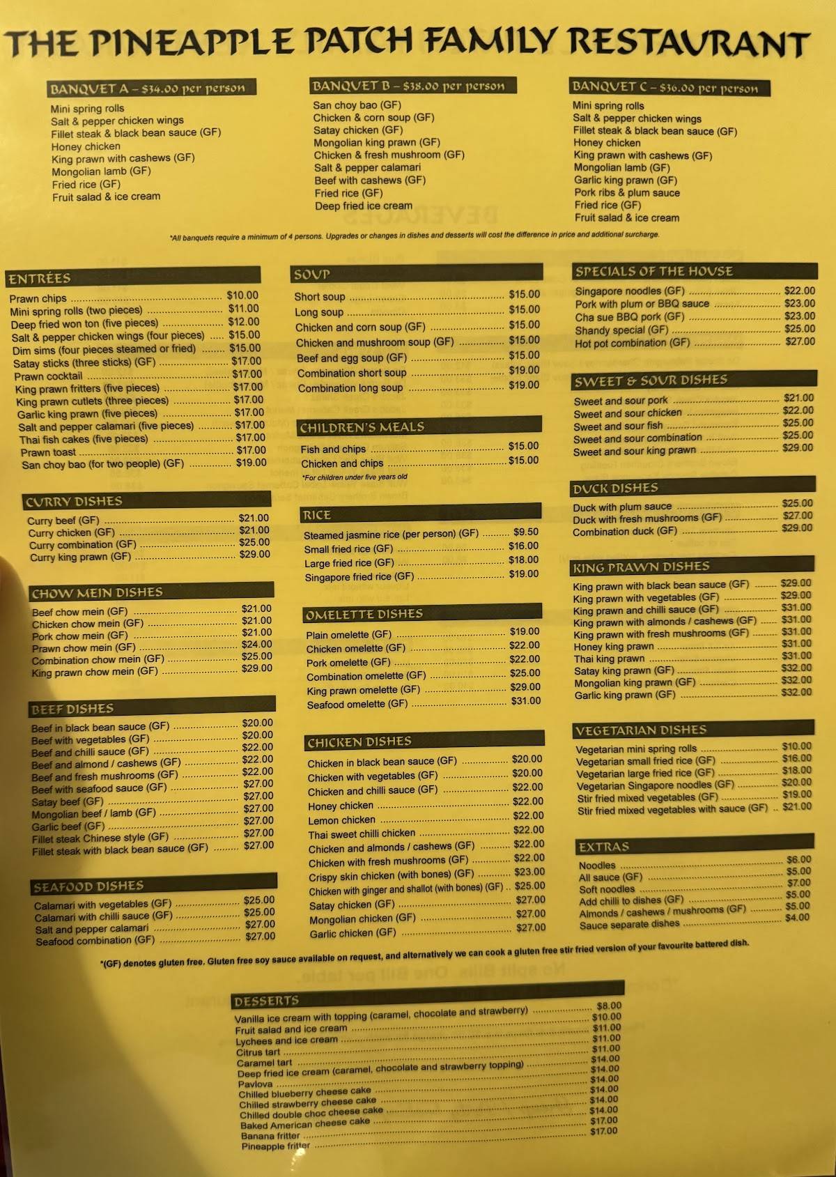Menu at The Pineapple Patch Family Restaurant, Glass House Mountains