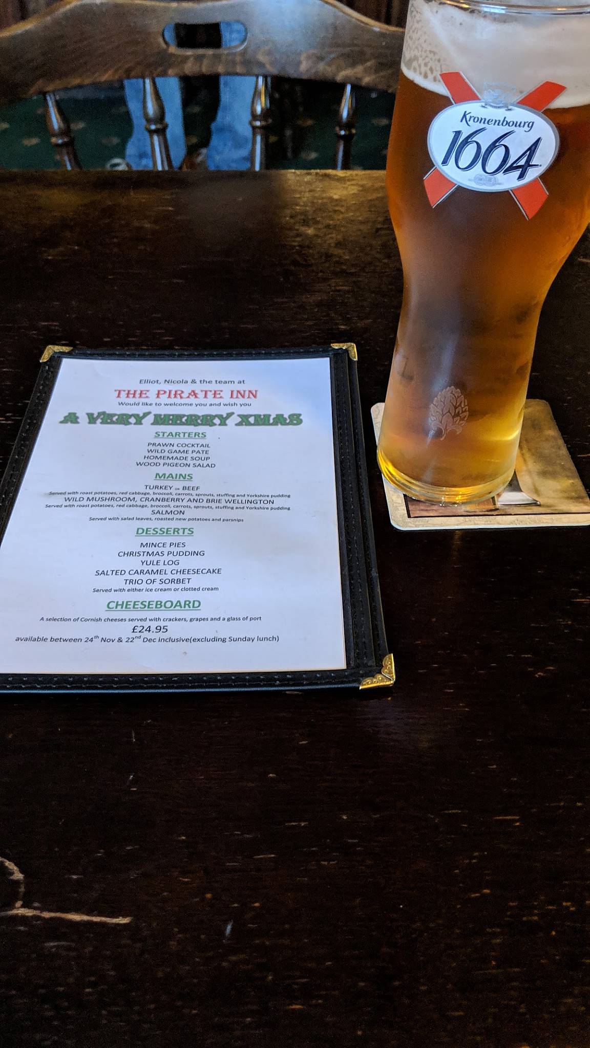 Menu at The Pirate Inn pub & bar, Penzance