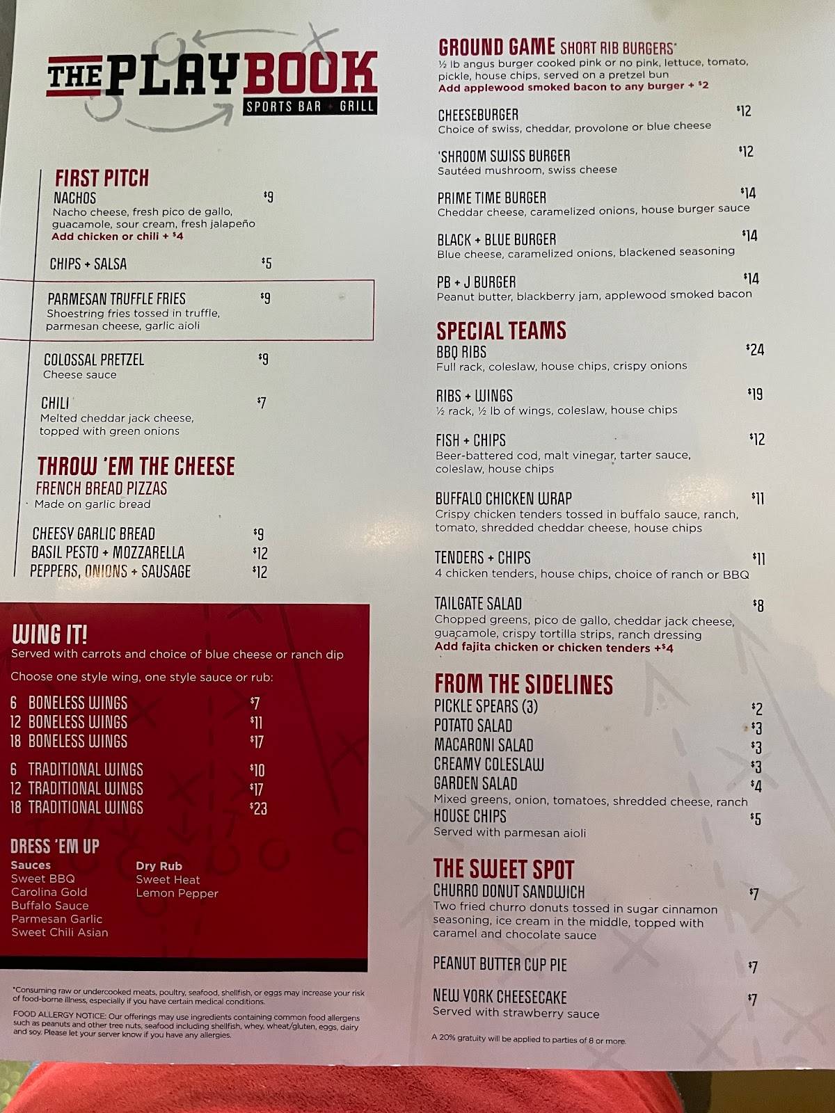 Menu at The Playbook Sports Bar + Grill, Richmond