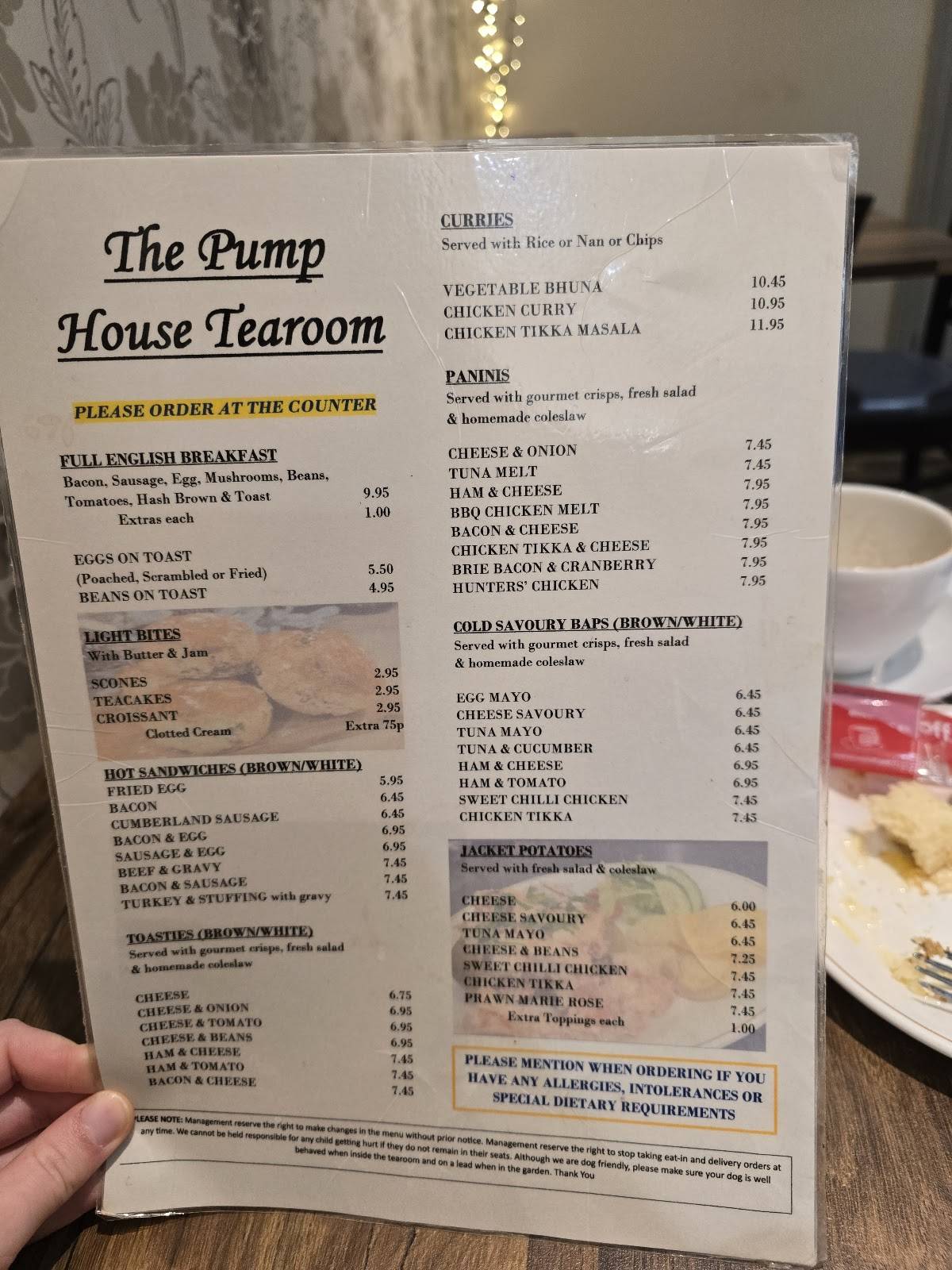 Menu at The Pump House Tea Room cafe, Durham