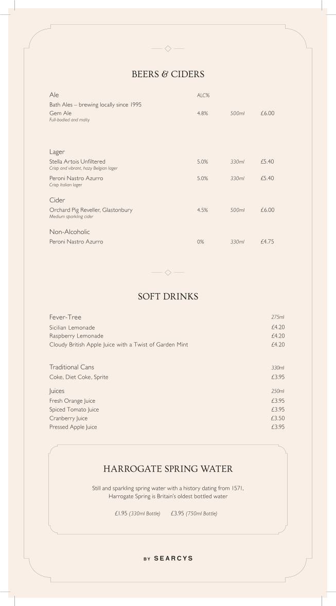 Menu at The Pump Room Restaurant, Bath