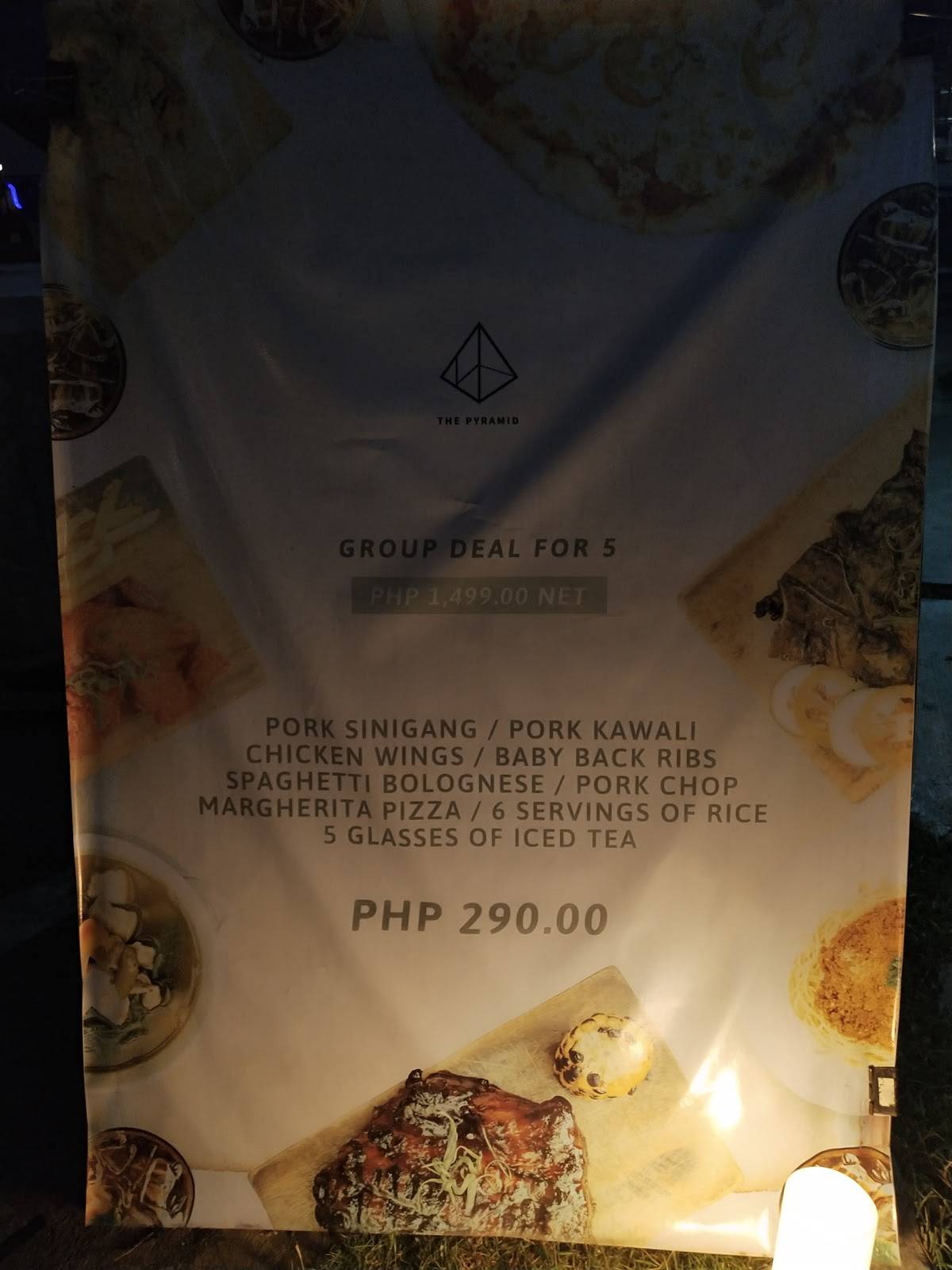 Menu at The Pyramid restaurant, Cebu City