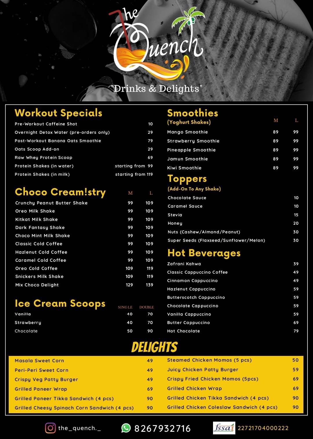 Menu at The Quench, Aligarh
