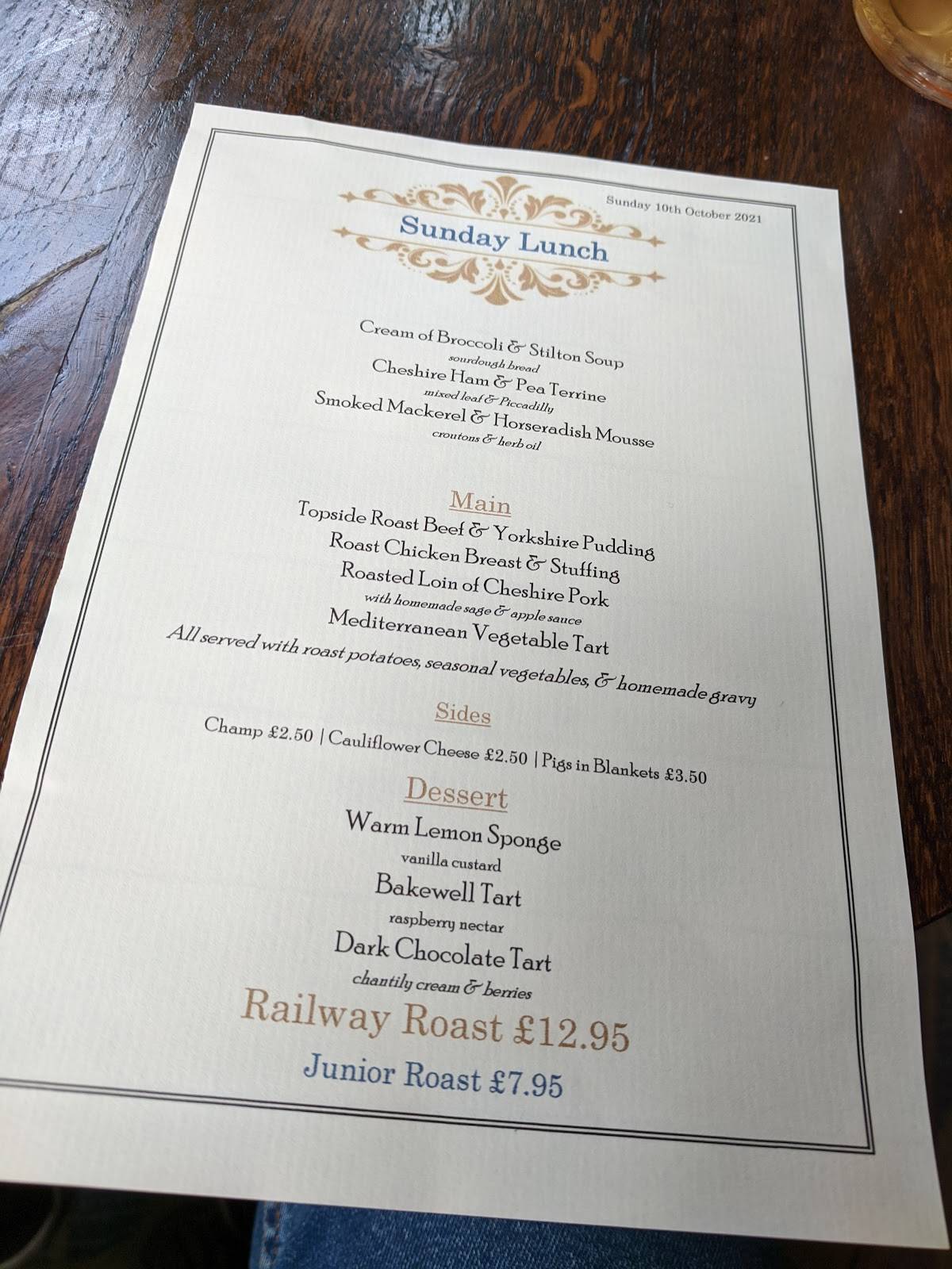 Menu at The Railway pub & bar, Liverpool, 18 Tithebarn St