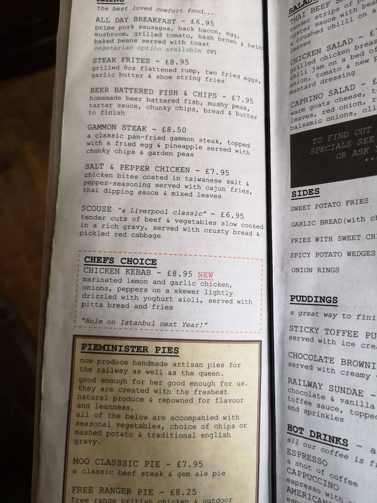 Menu at The Railway pub & bar, Liverpool, 18 Tithebarn St