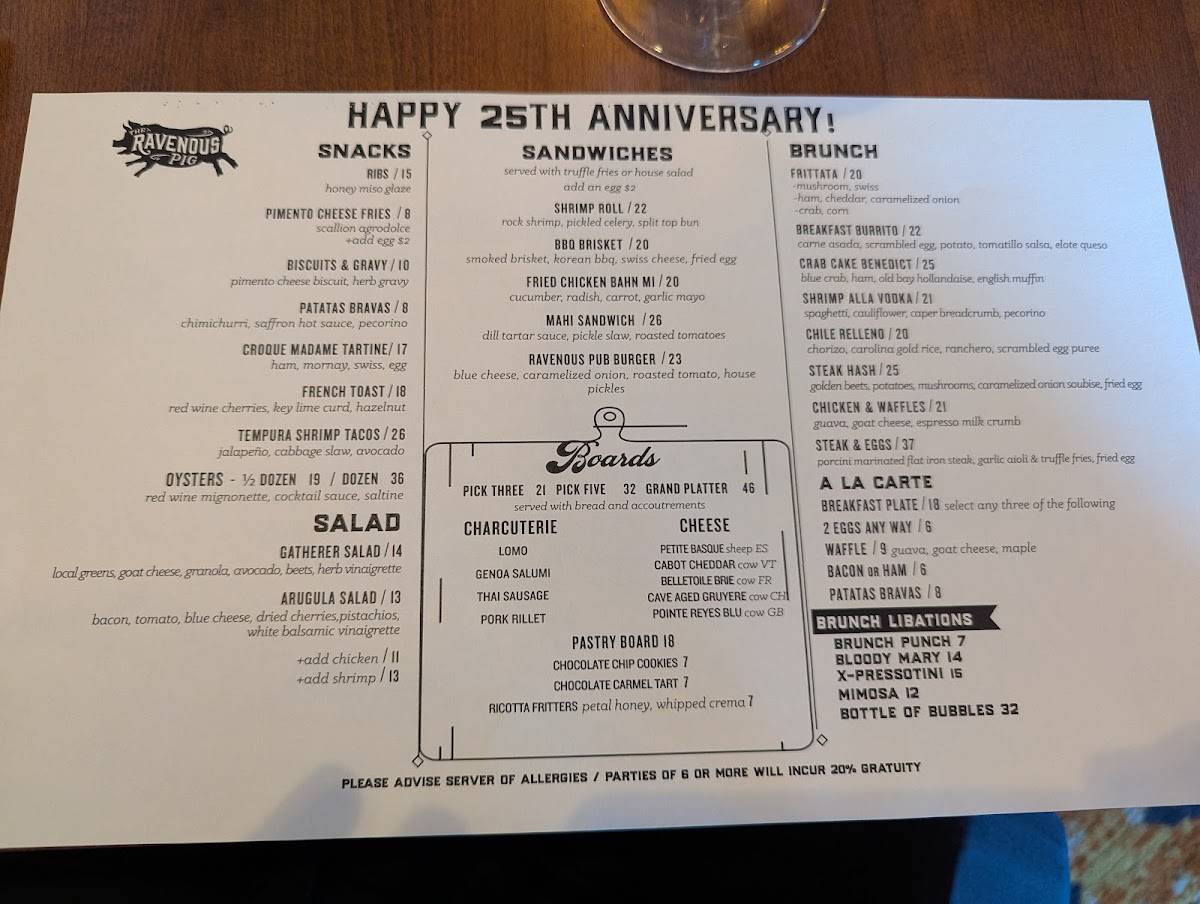 Menu at The Ravenous Pig BBQ, Winter Park, 565 W Fairbanks Ave
