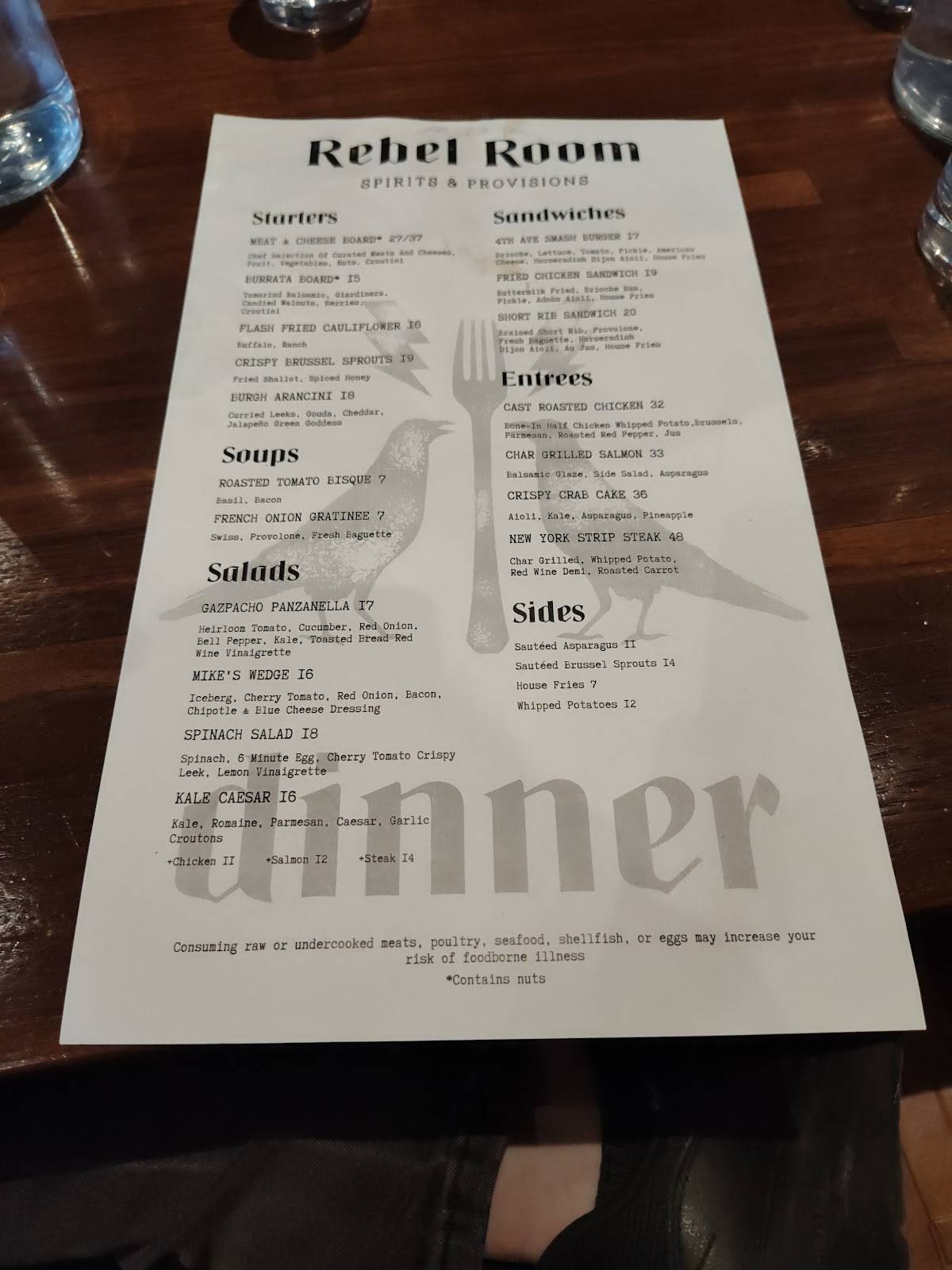 Menu at The Rebel Room pub & bar, Pittsburgh