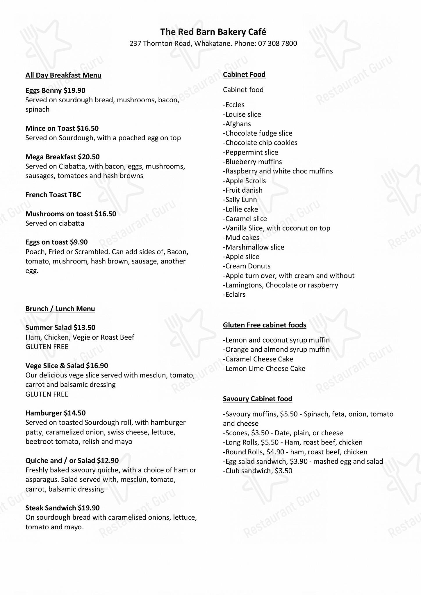 Menu at The Red Barn, Thornton, 237 Thornton Rd