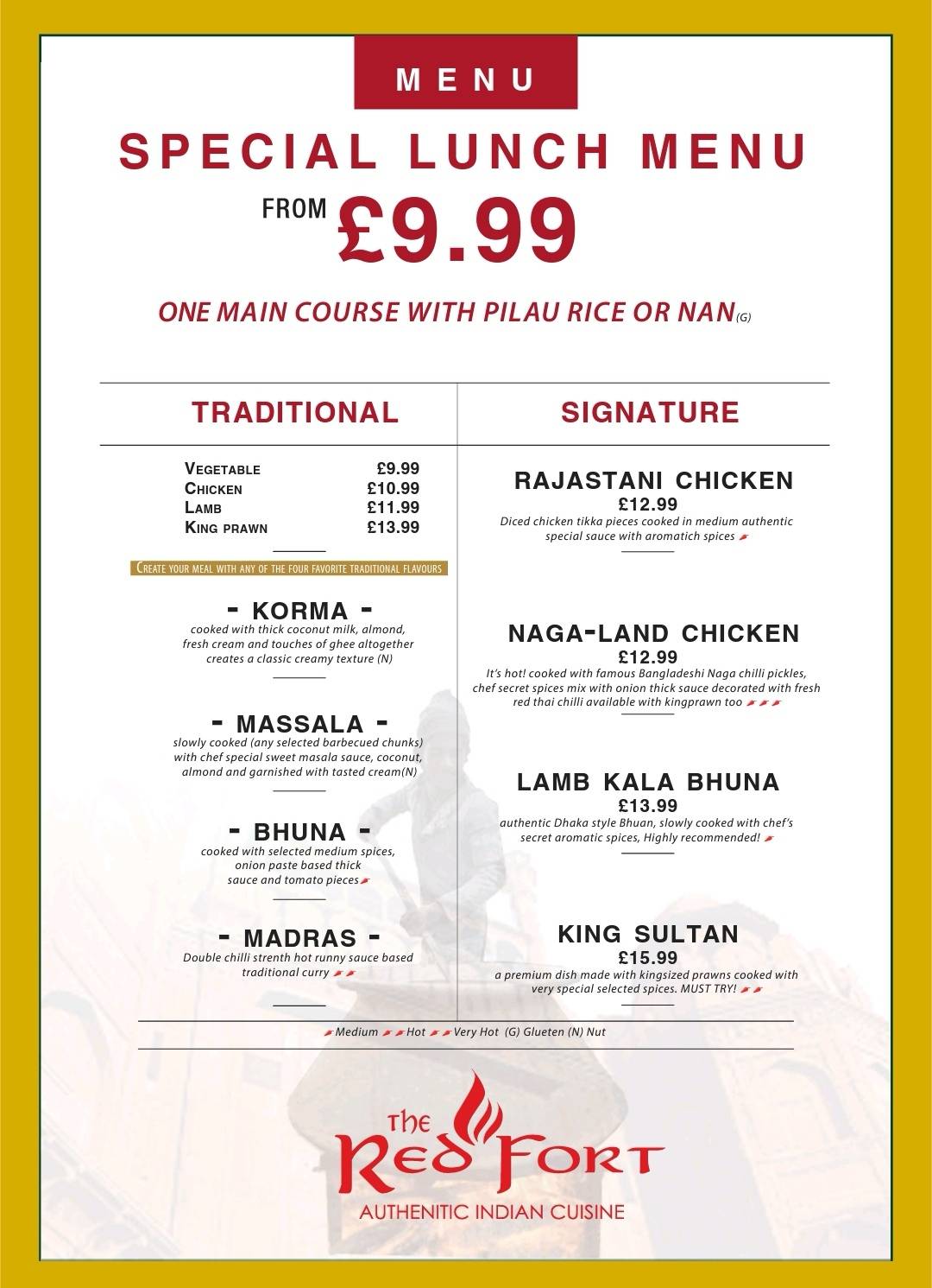 Menu at The Red Fort restaurant, Woking