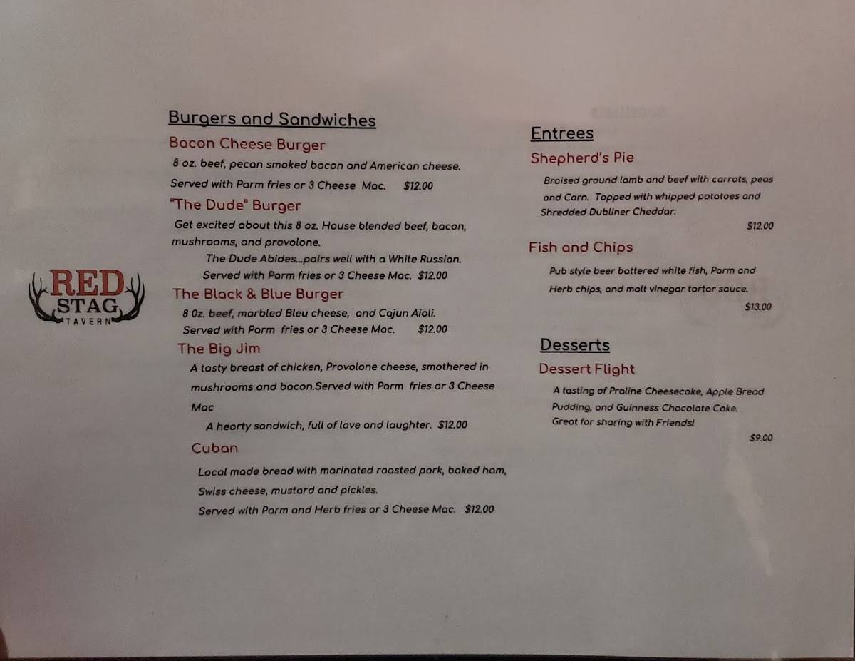Menu at The Red Stag Tavern pub & bar, Vidalia