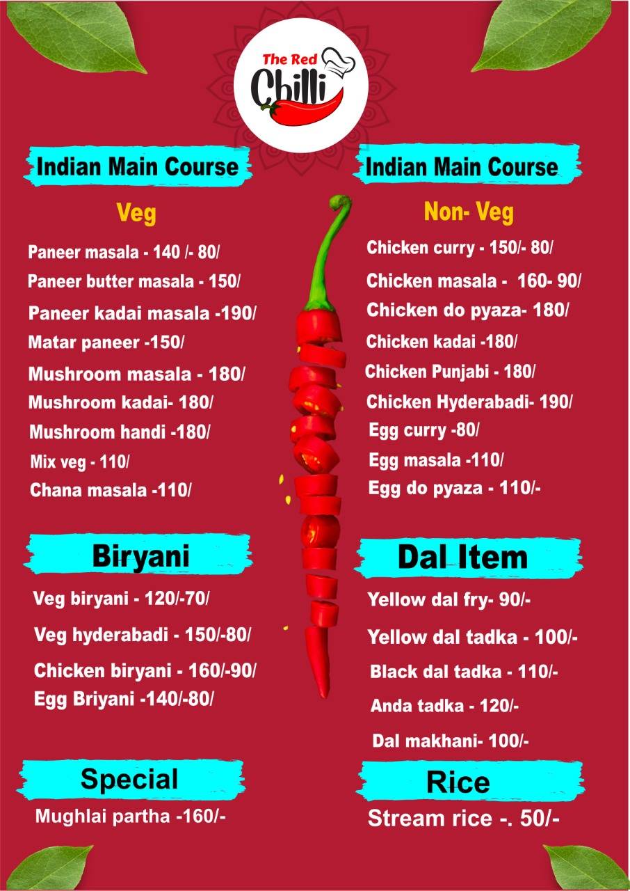 Menu at The Red chilli, Chaibasa