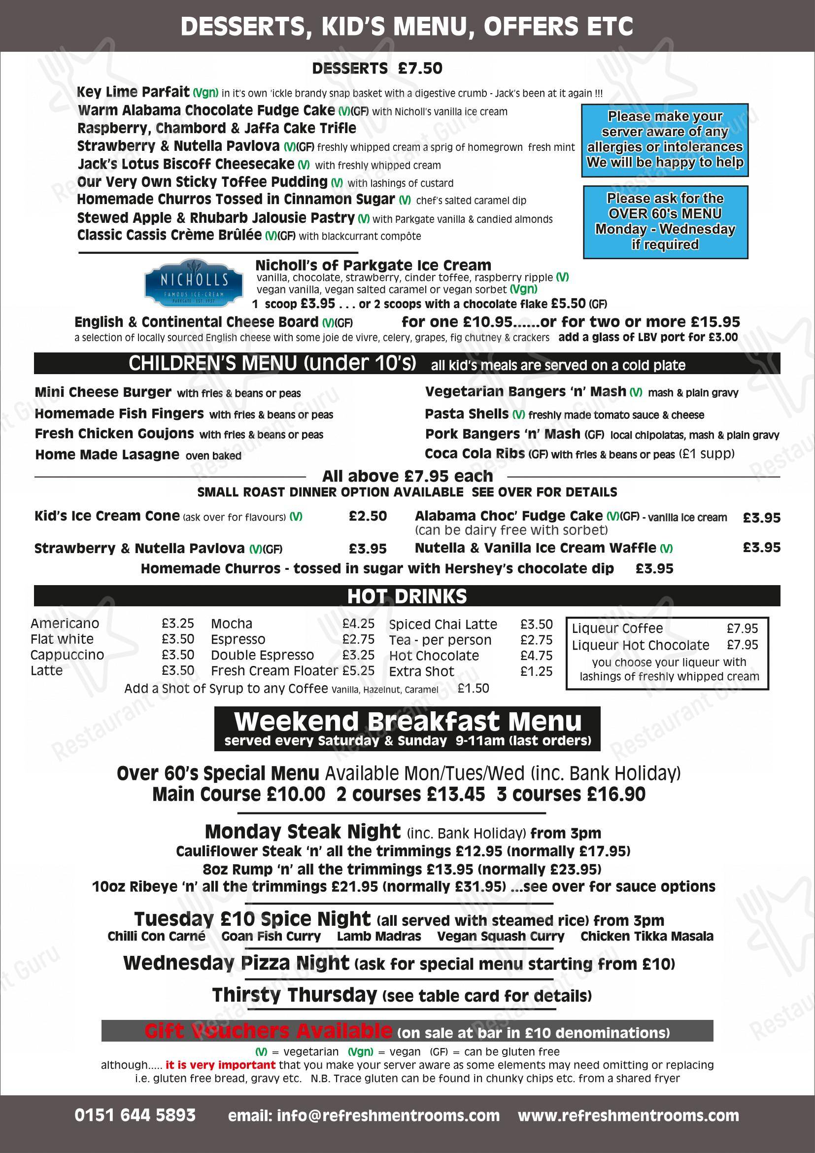 Menu at The Refreshment Rooms pub & bar, Birkenhead