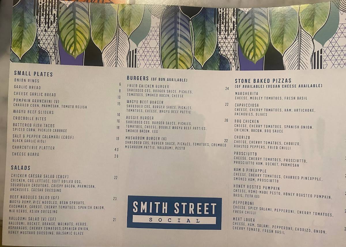 Menu at The Reserve restaurant, Darwin City