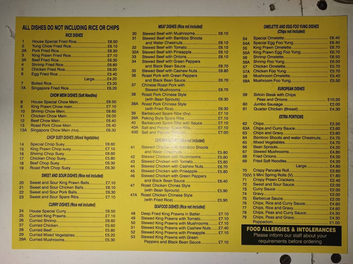 Menu at The Rising Sun restaurant, Newbridge