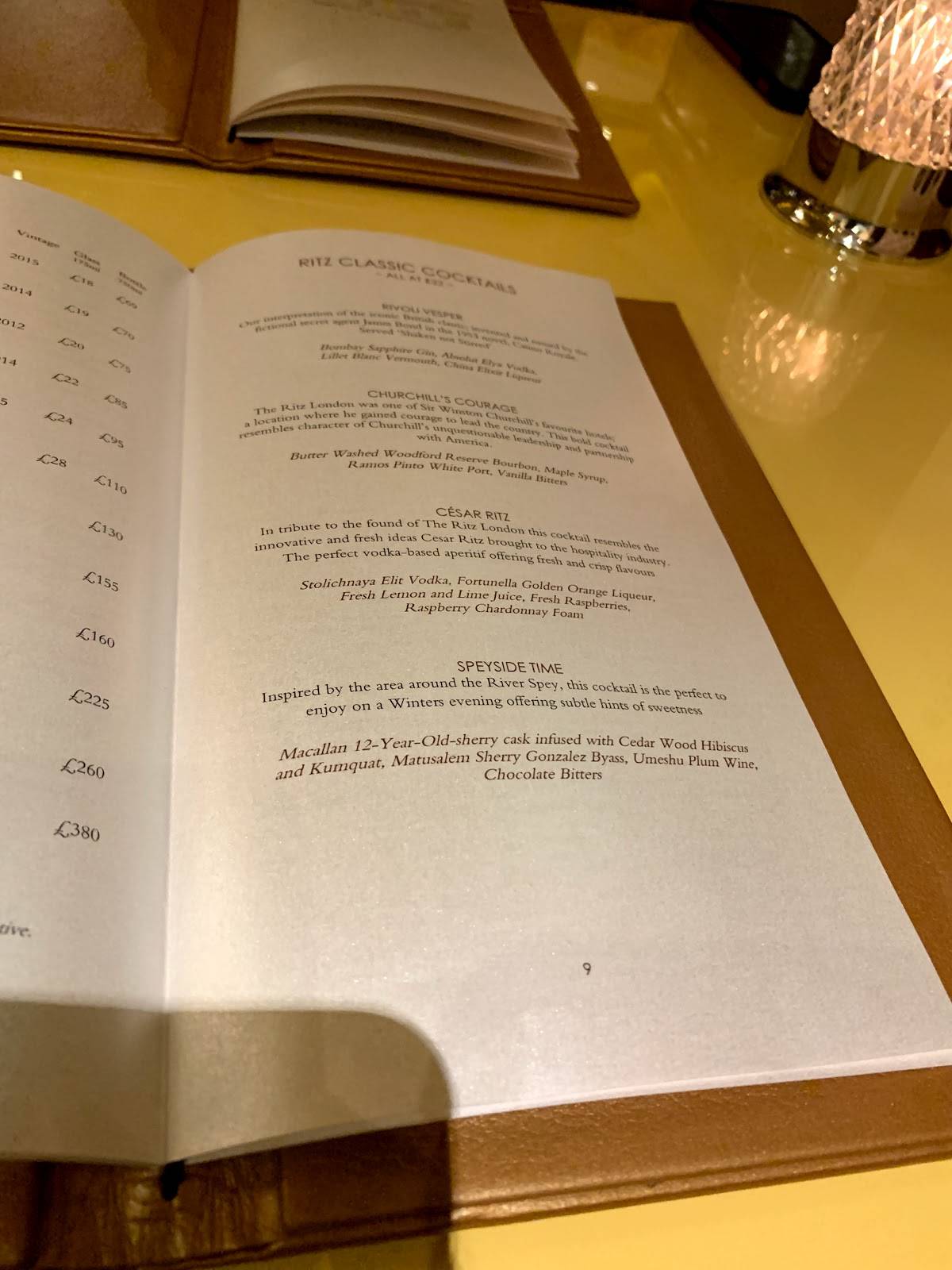 Menu at The Ritz Restaurant, London