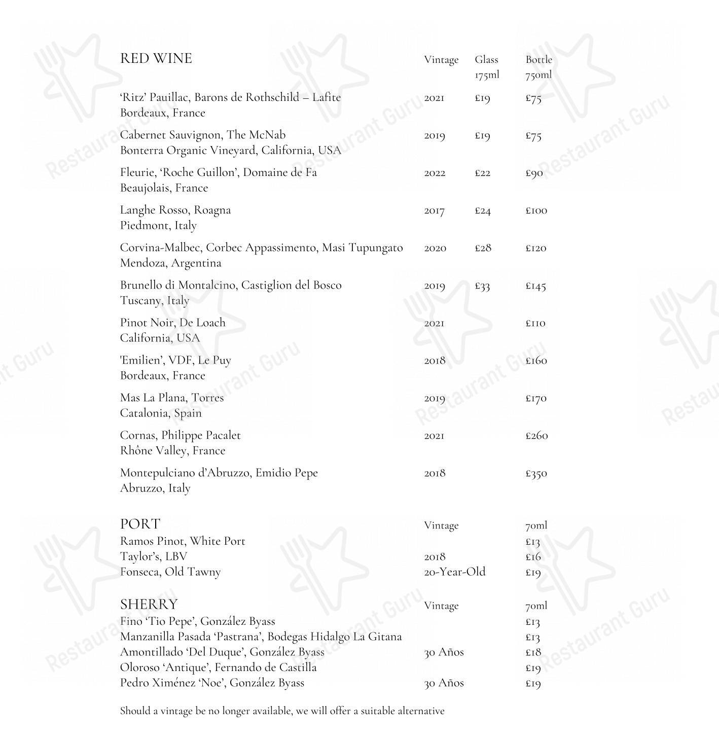 Menu at The Ritz Restaurant, London