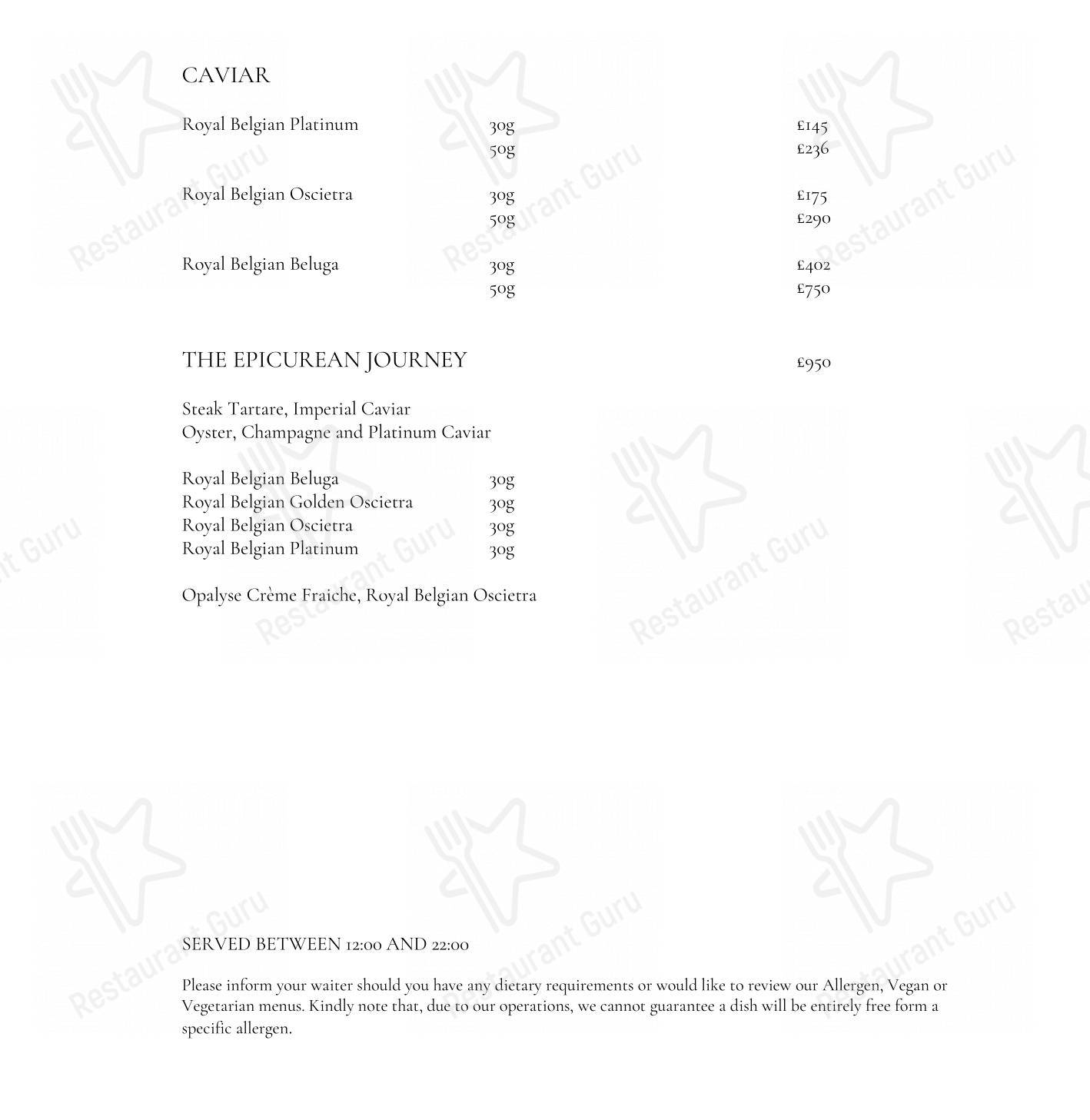 Menu at The Ritz Restaurant, London