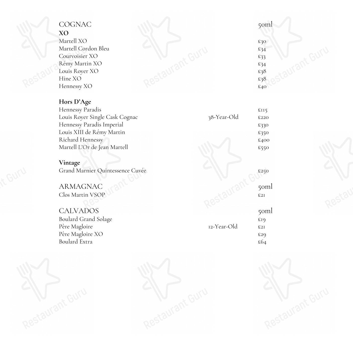 Menu at The Ritz Restaurant, London