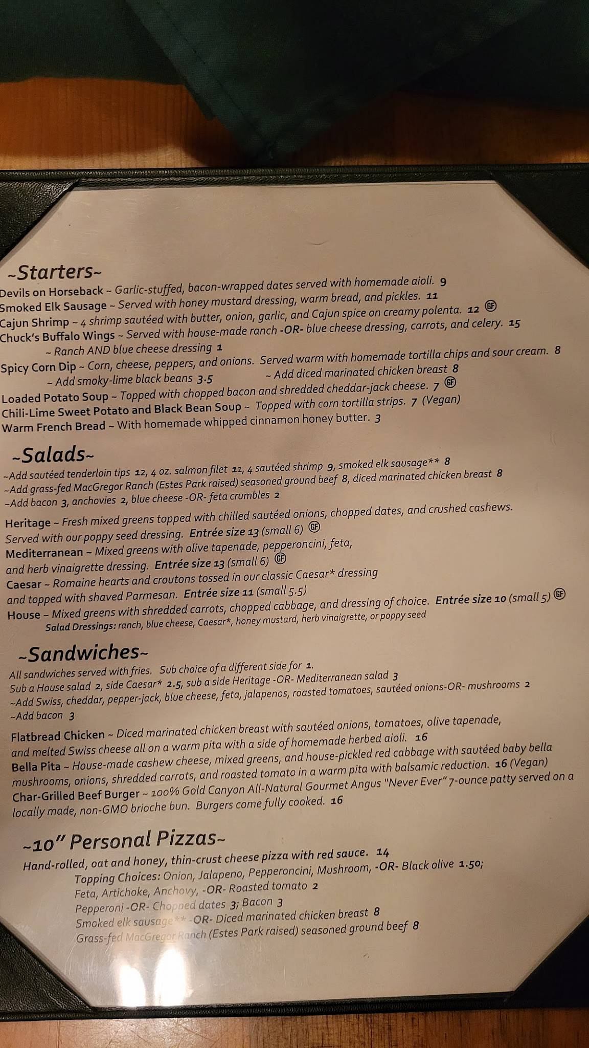 Menu at The Rock Inn Mountain Tavern steakhouse, Estes Park