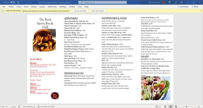 Menu at The Rock Sports Bar & Grill, Sidney