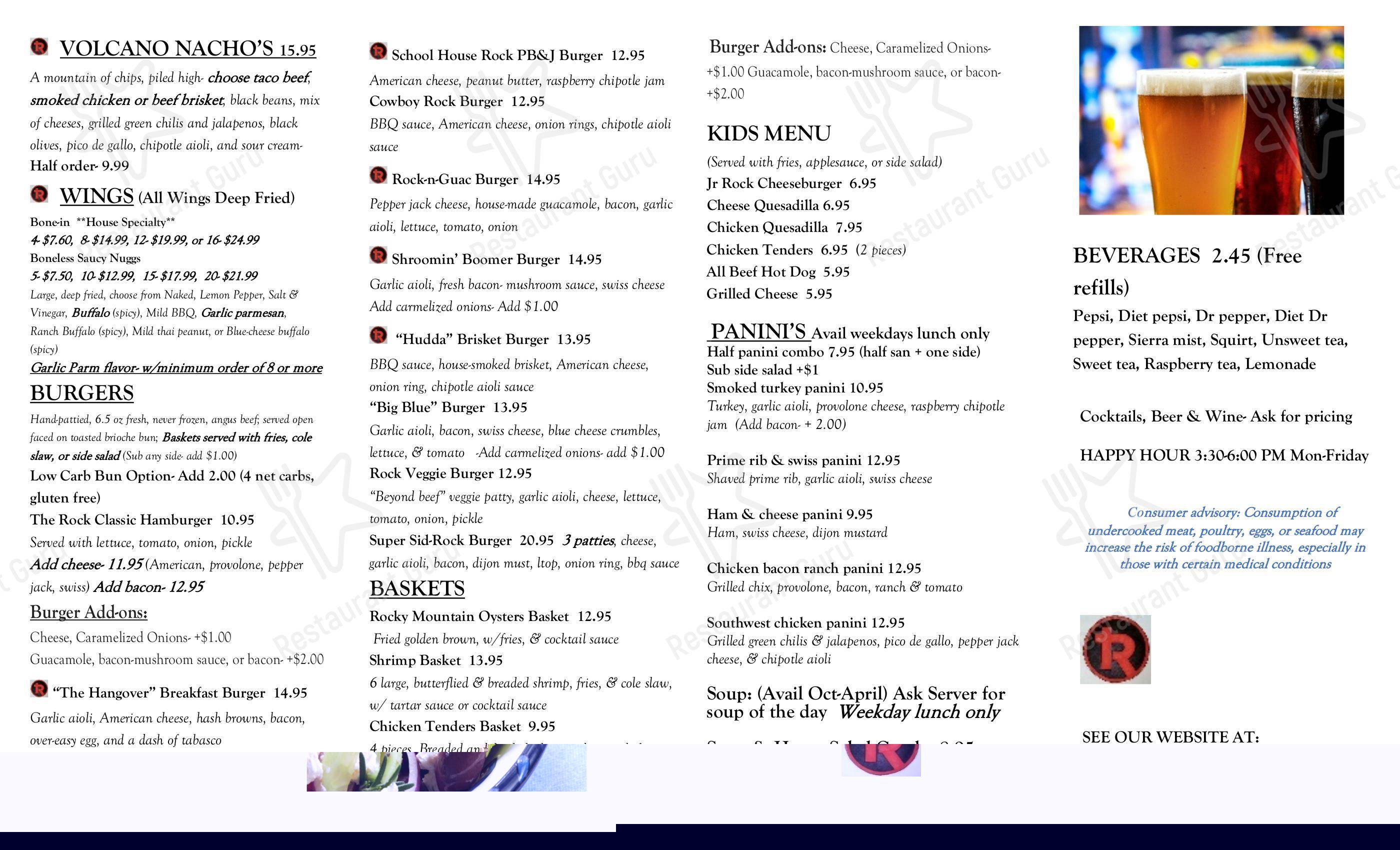 Menu at The Rock Sports Bar & Grill, Sidney