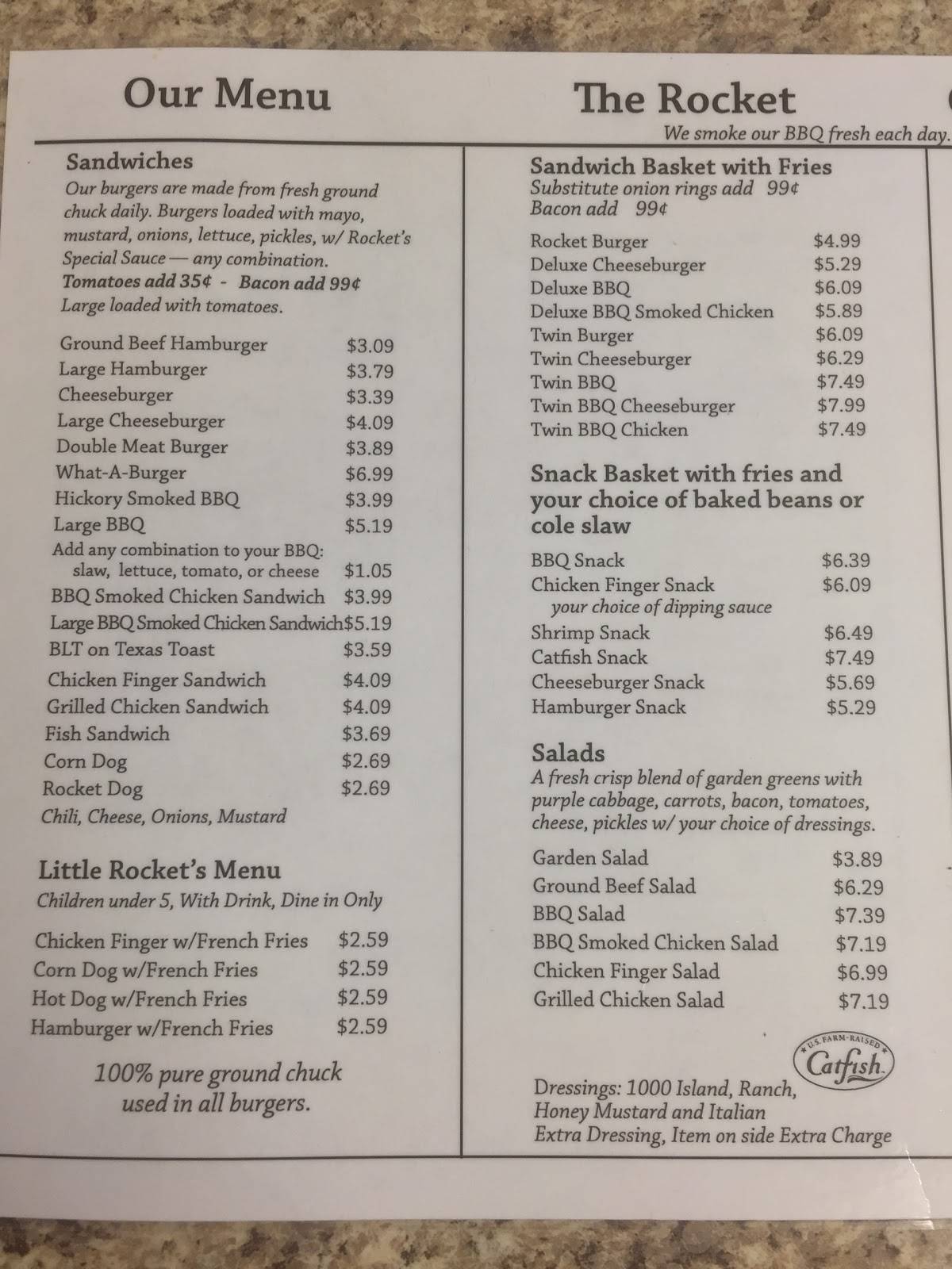 Menu at The Rocket BBQ, Jacksonville, Pelham Rd S