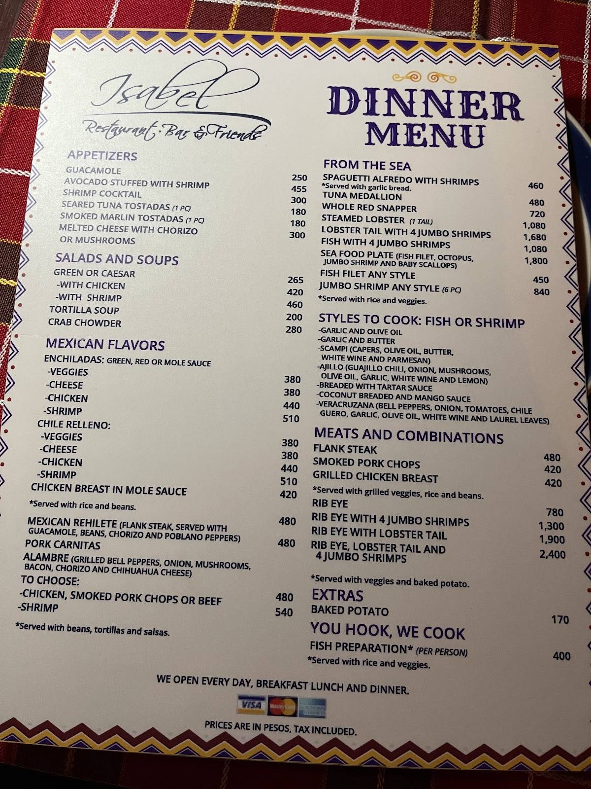 Carta del pub y bar The Rooftop 360, Cabo San Lucas