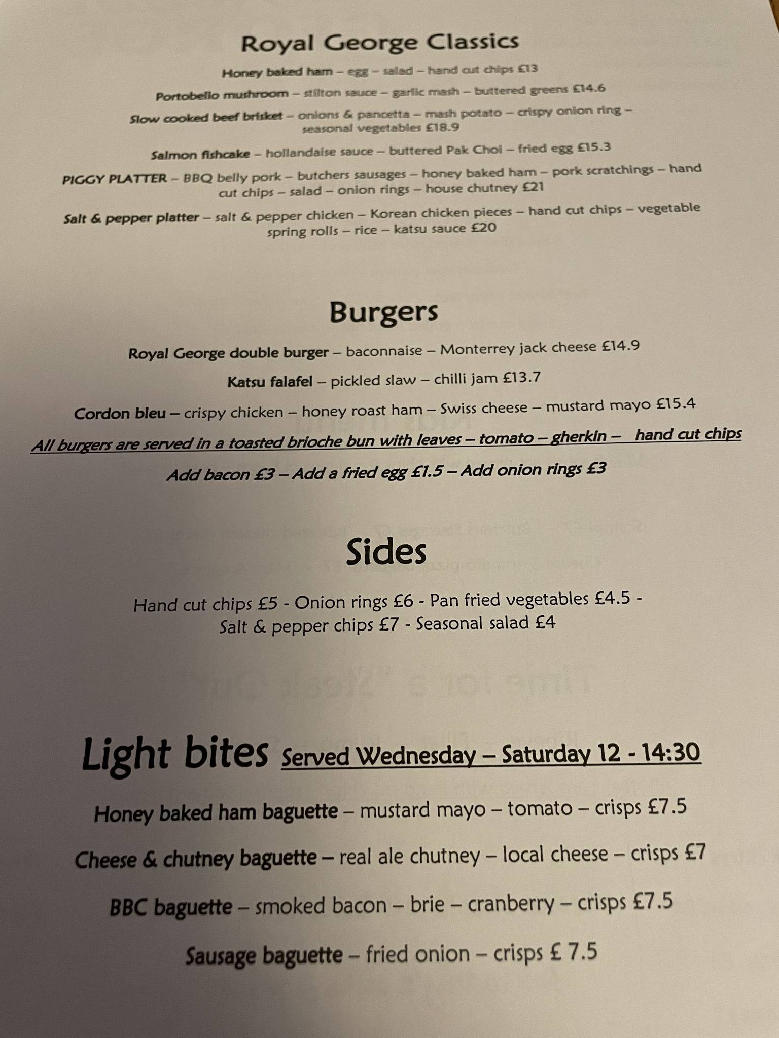 Menu at The Royal George Inn pub & bar, Yeovil