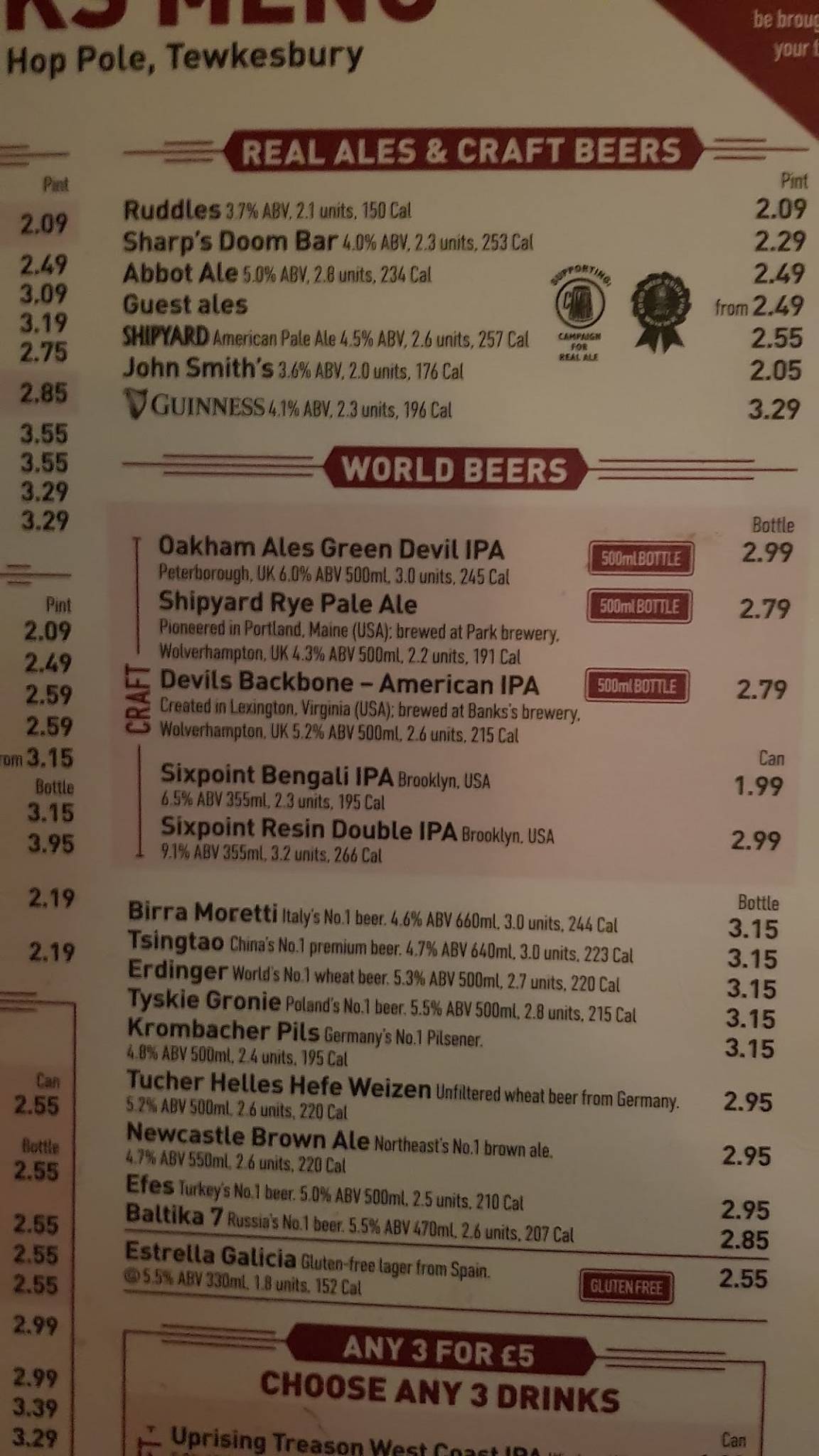 Menu at The Royal Hop Pole - J D Wetherspoon pub & bar, Tewkesbury, 94 ...